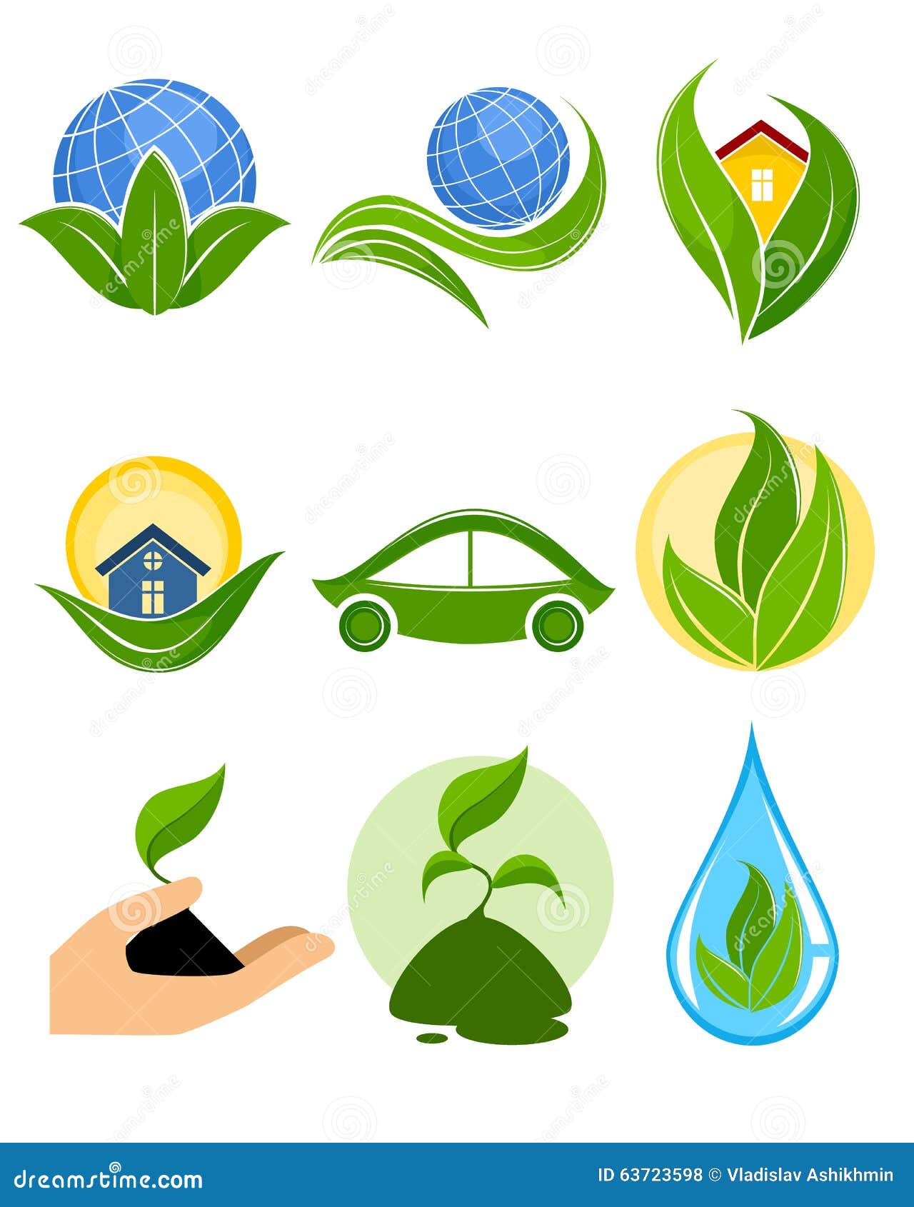 Nine eco logotypes stock vector. Illustration of vector - 63723598