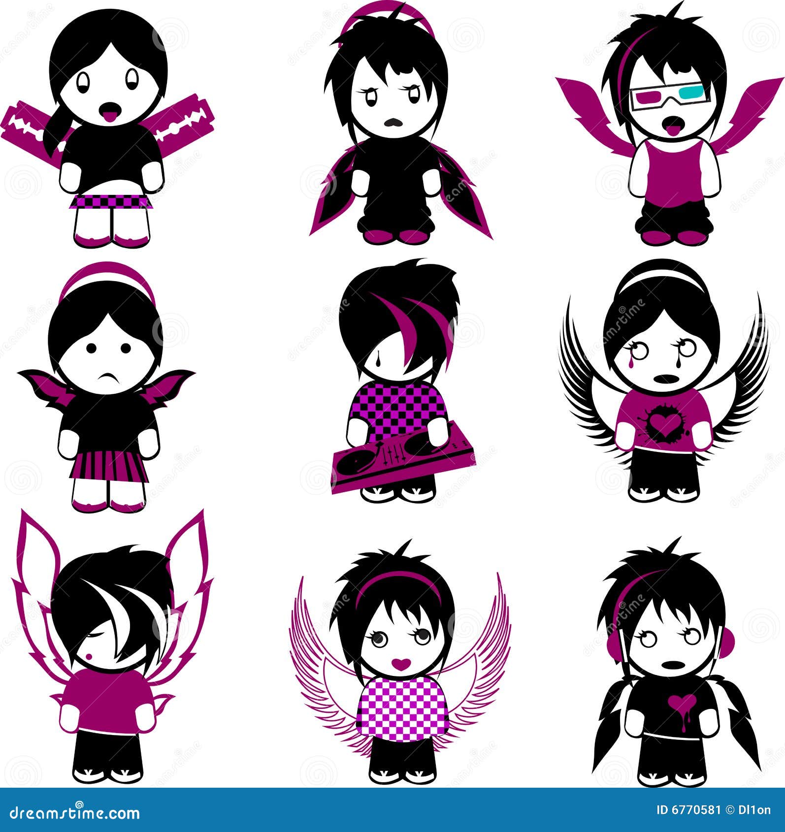 Nine Emo Angels stock vector. Illustration of pink, angel - 6770581