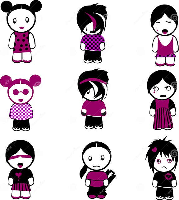 Nine Emo Peoples stock vector. Illustration of punk, funky - 6964562