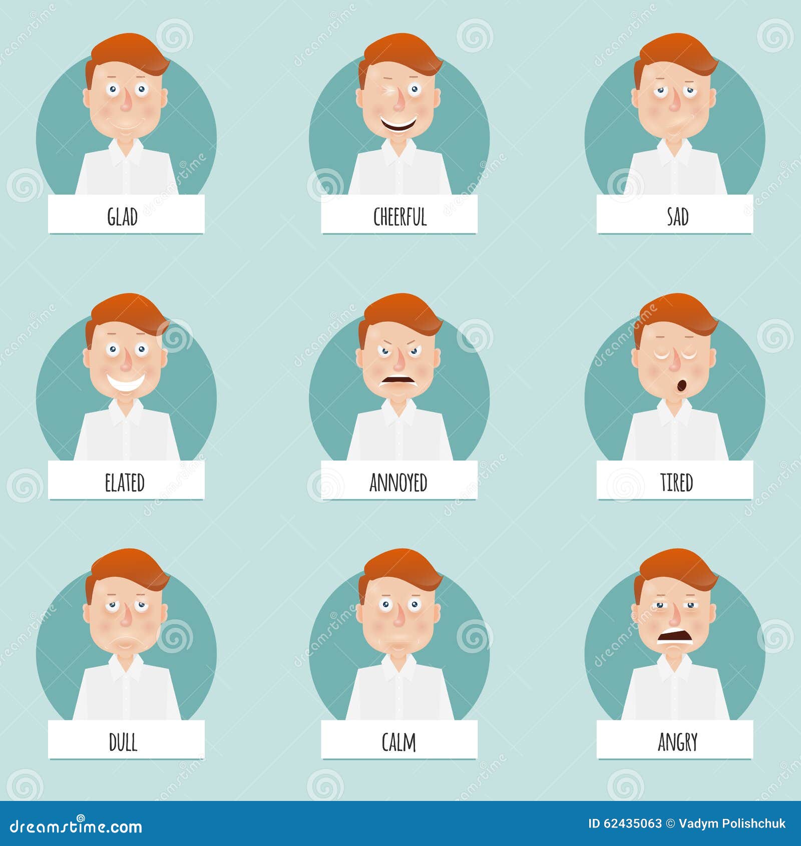 Nine Emotions Faces for Vector Characters Stock Vector - Illustration ...