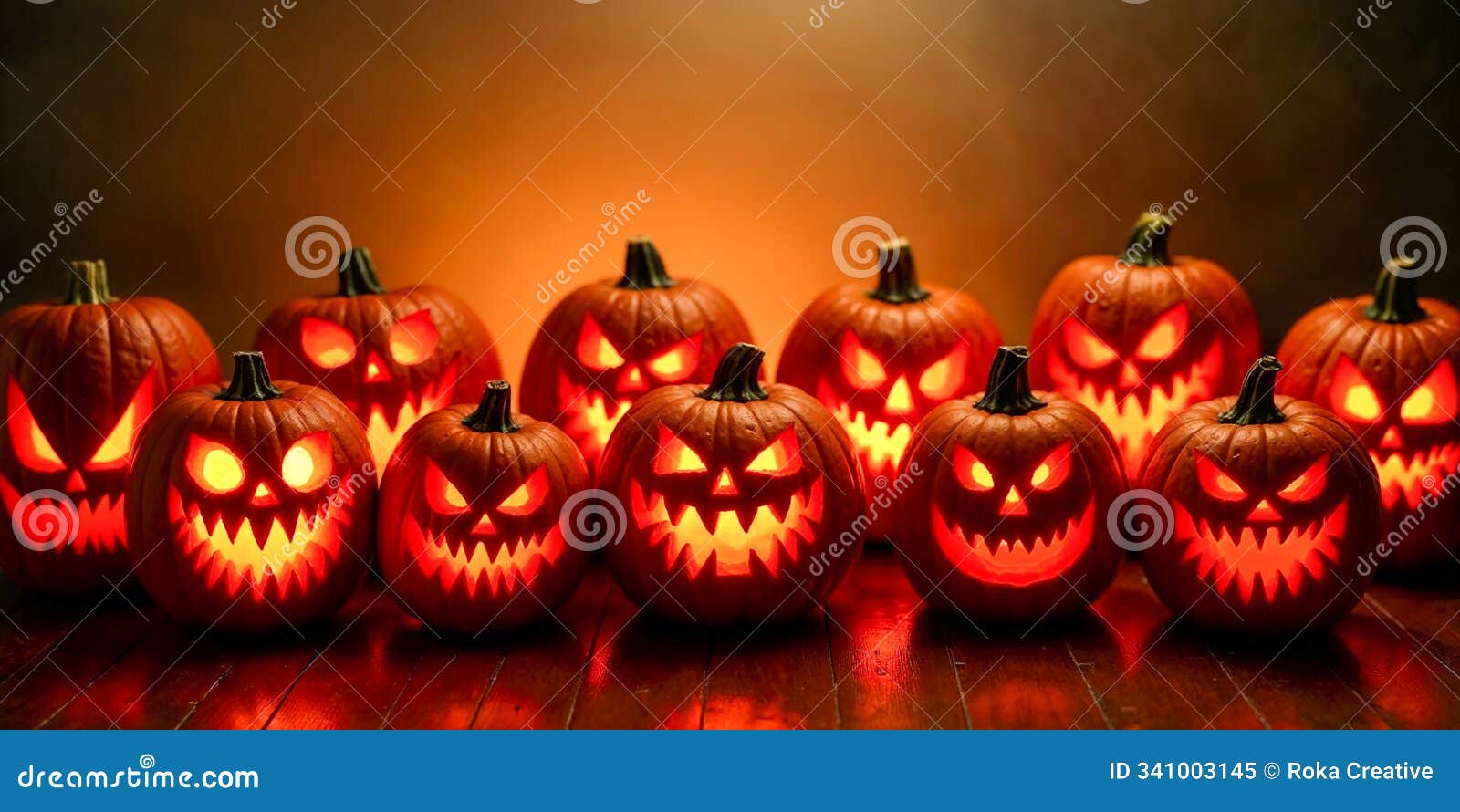 Nine Evil Jack-o -Lanterns with Spooky Eyes and Faces Stock Image ...