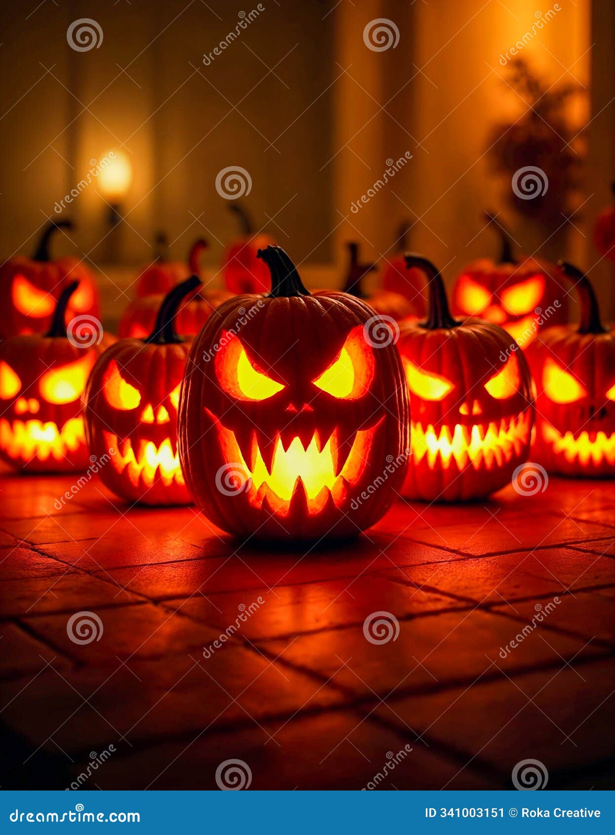 Nine Evil Jack-o -Lanterns with Spooky Eyes and Faces Stock Image ...