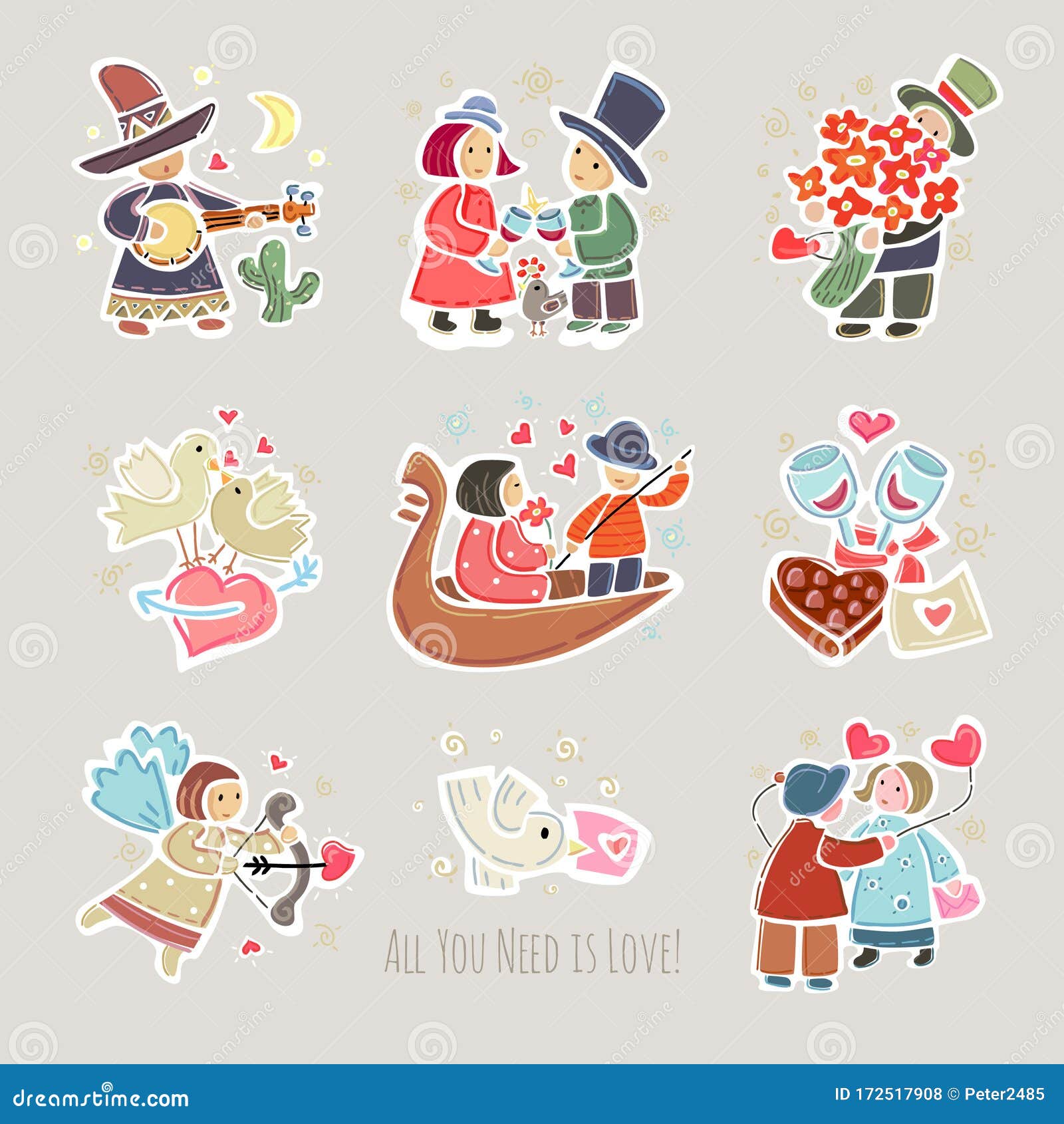 Nine Expressive Symbols of Endearing Love and Romance Stock Vector ...