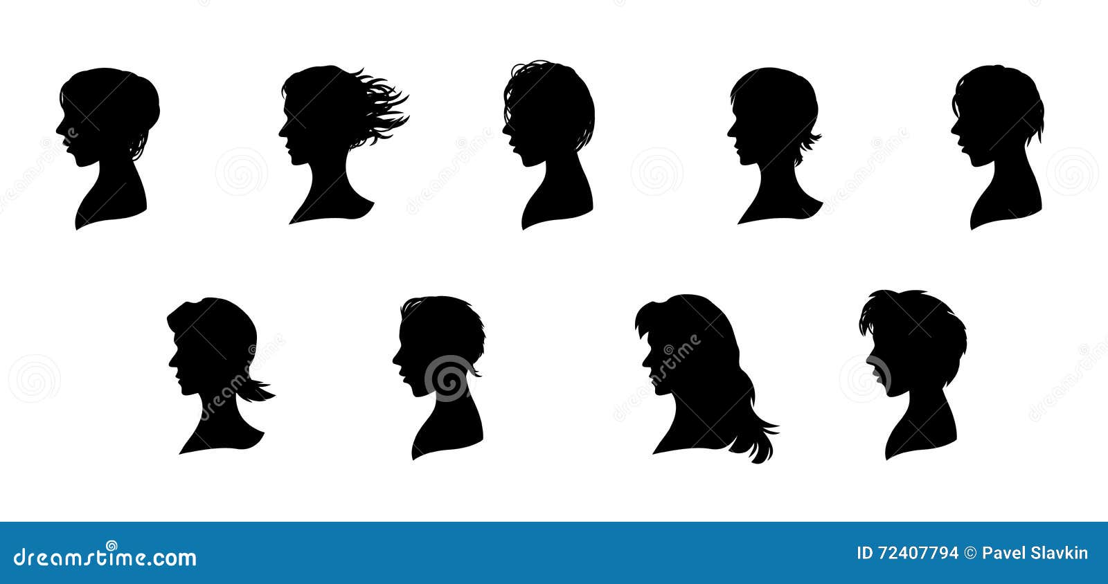Nine faces silhouettes stock vector. Illustration of hairstyle - 72407794