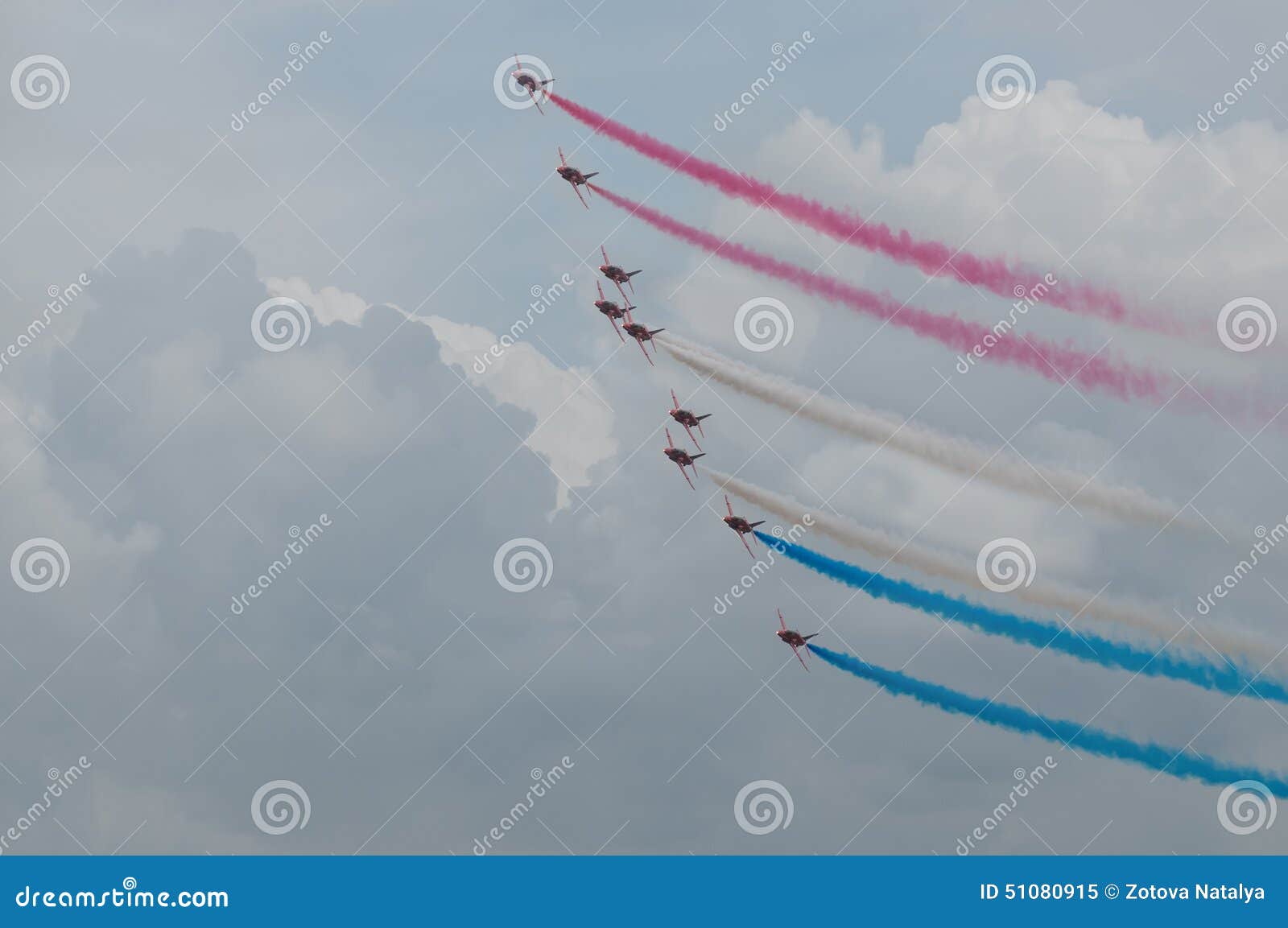 Nine Fighters Carry Out Aerobatic Maneuvers Stock Image - Image of bind ...