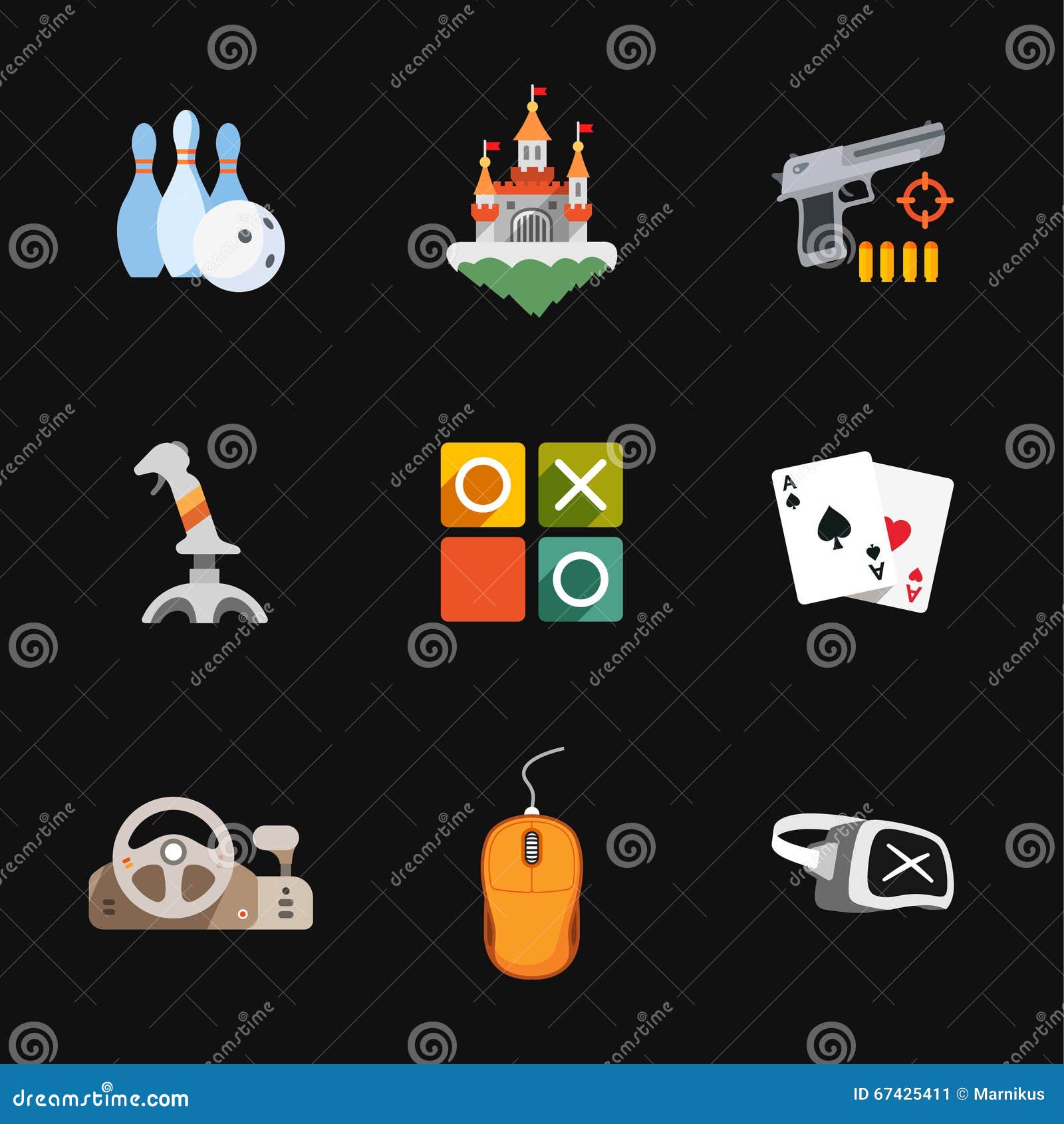 Nine flat game icons stock vector. Illustration of mouse - 67425411