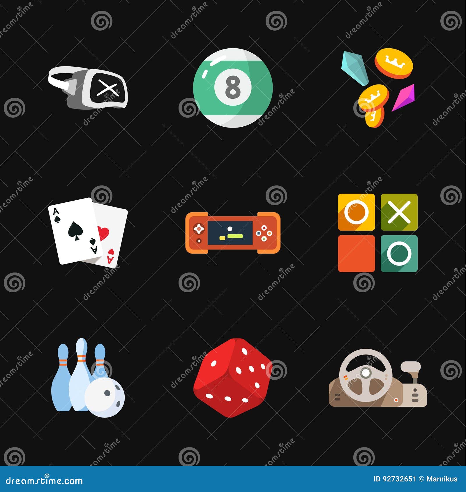 Nine flat game icons stock vector. Illustration of drive - 92732651
