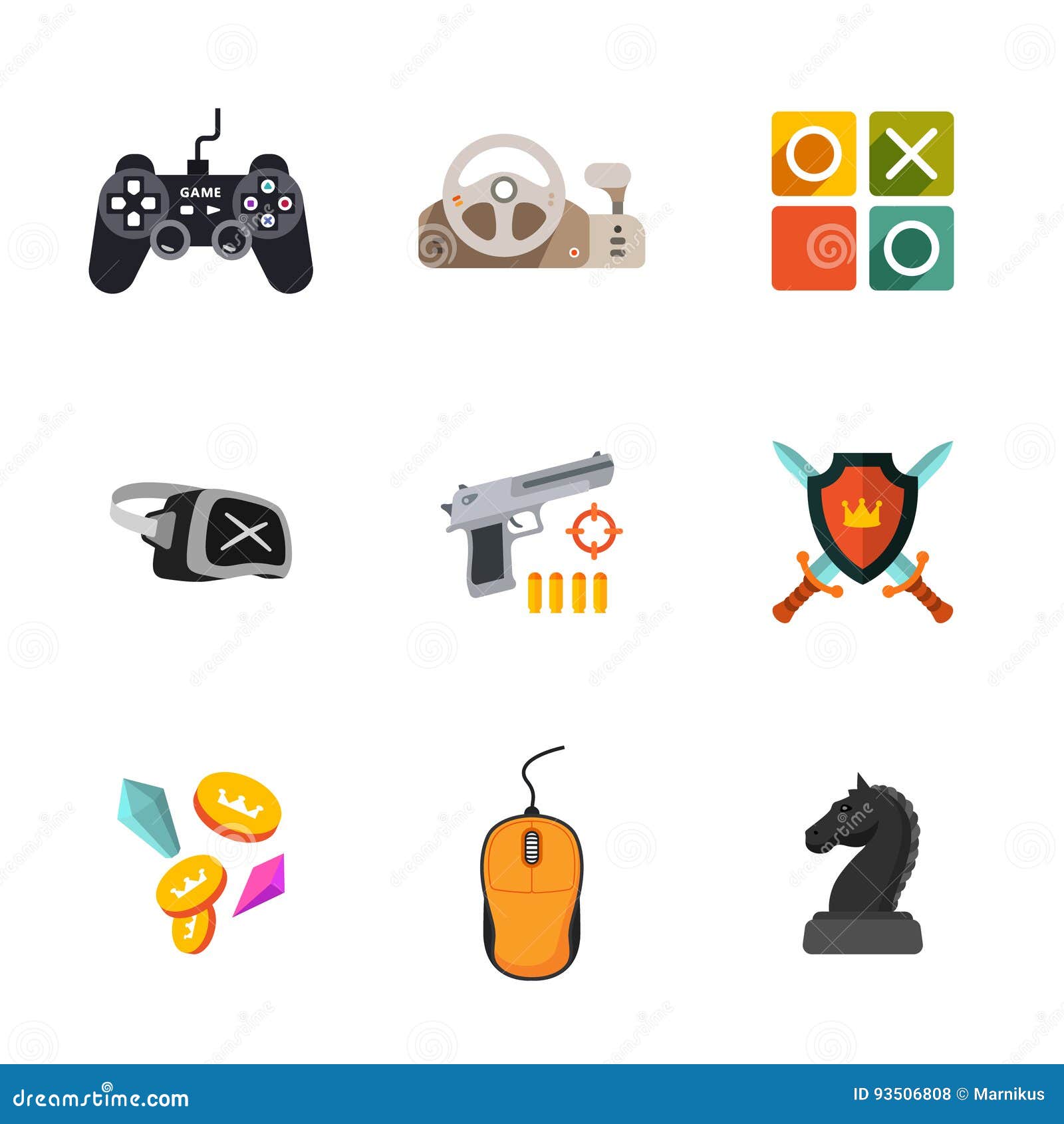 Nine flat game icons stock vector. Illustration of shield - 93506808