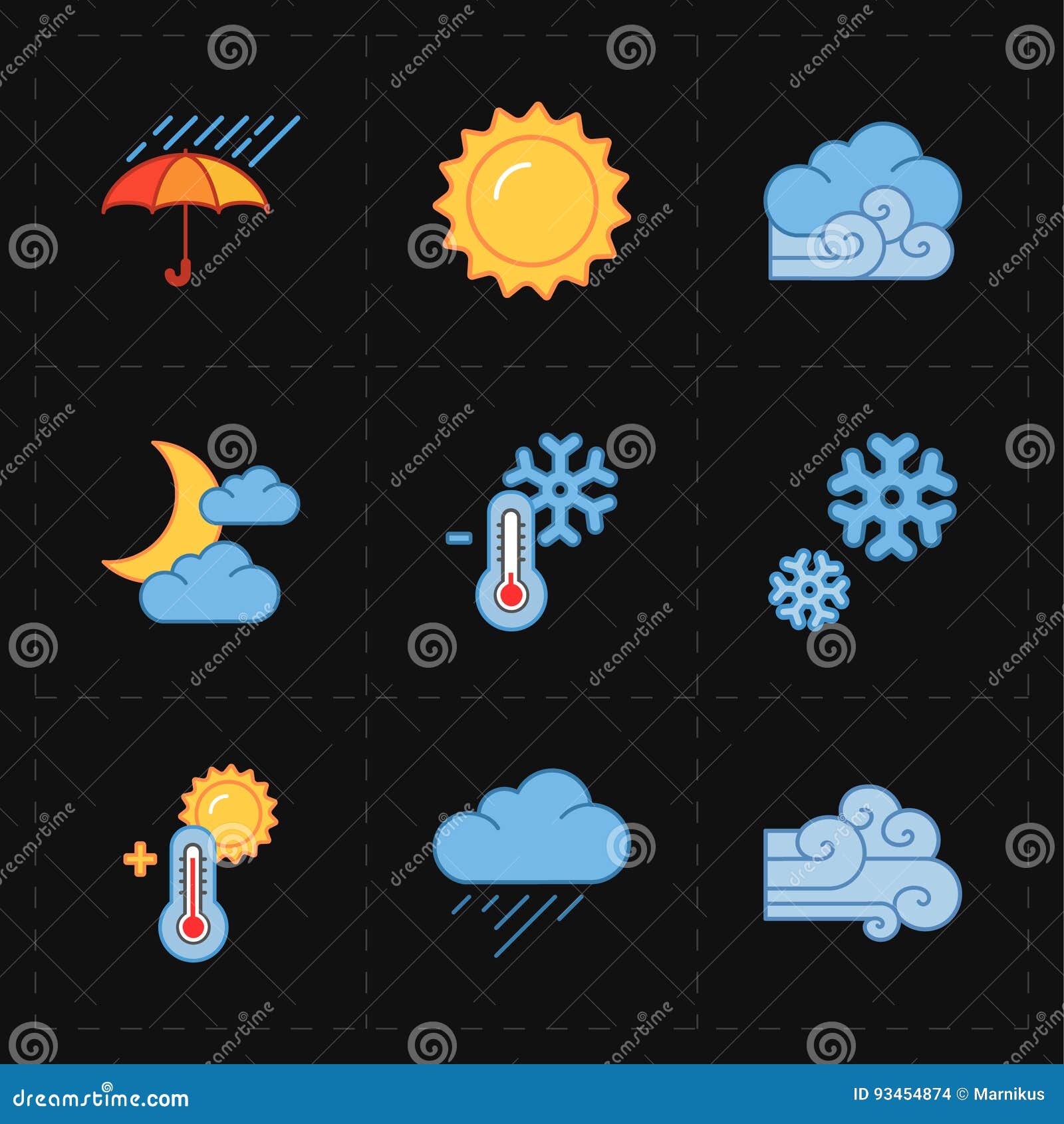 Nine Flat Modern Weather Icons Stock Vector - Illustration of nature ...