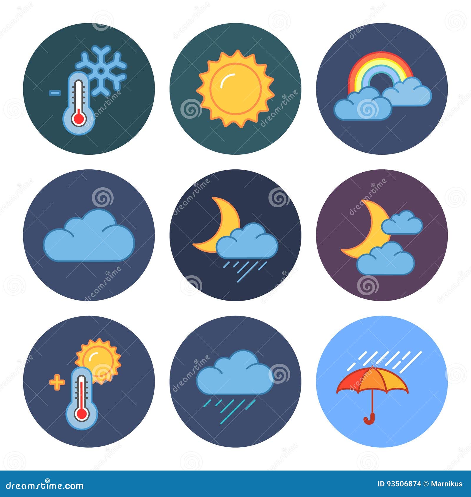 Nine Flat Modern Weather Icons Stock Vector - Illustration of night ...