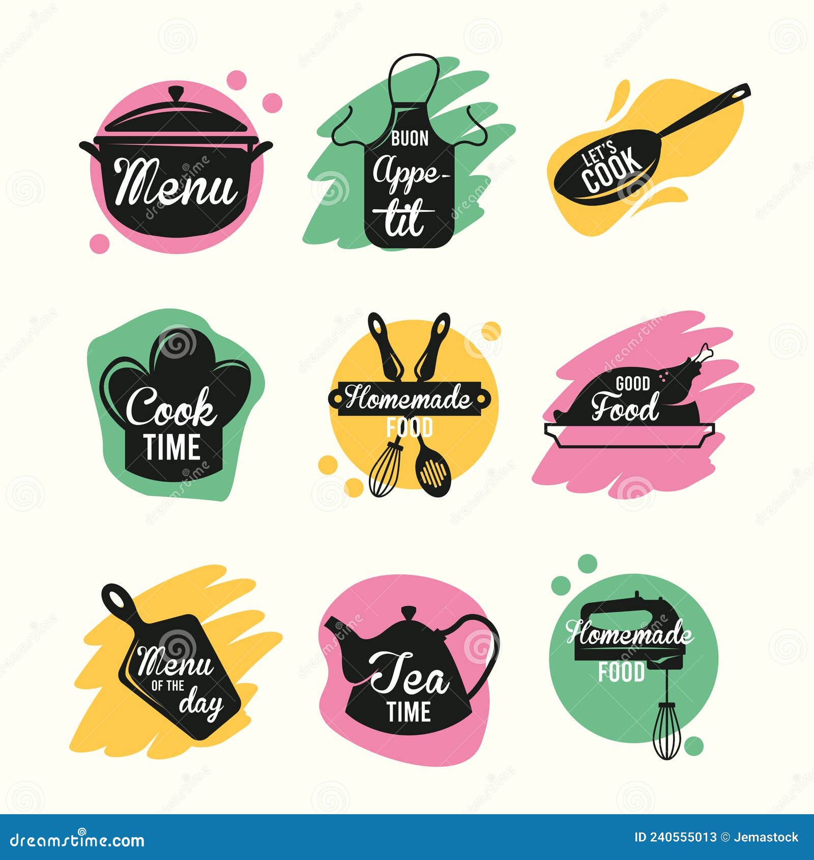 Nine food cook labels stock vector. Illustration of turkey - 240555013