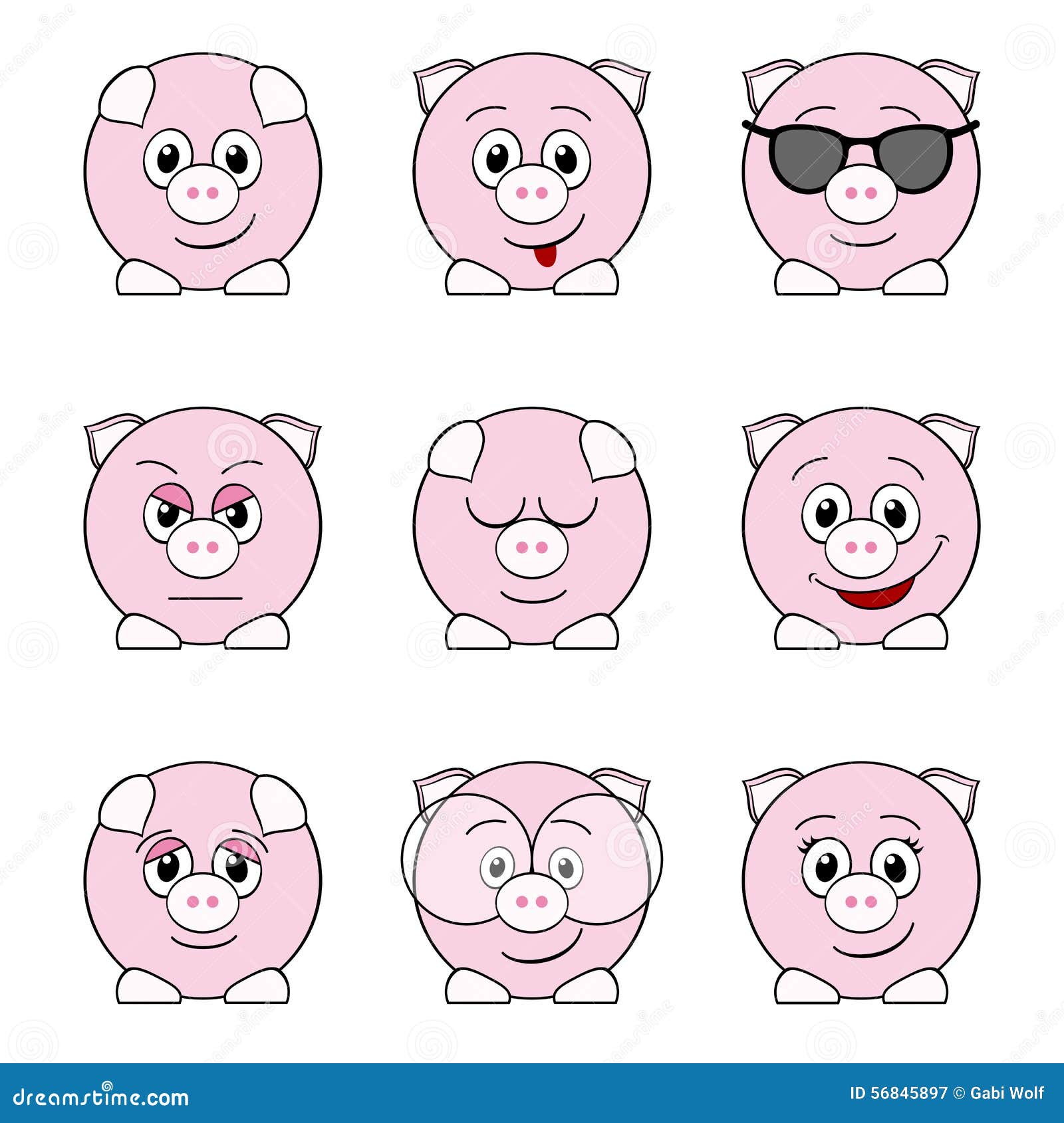 Nine funny pigs stock vector. Illustration of character - 56845897