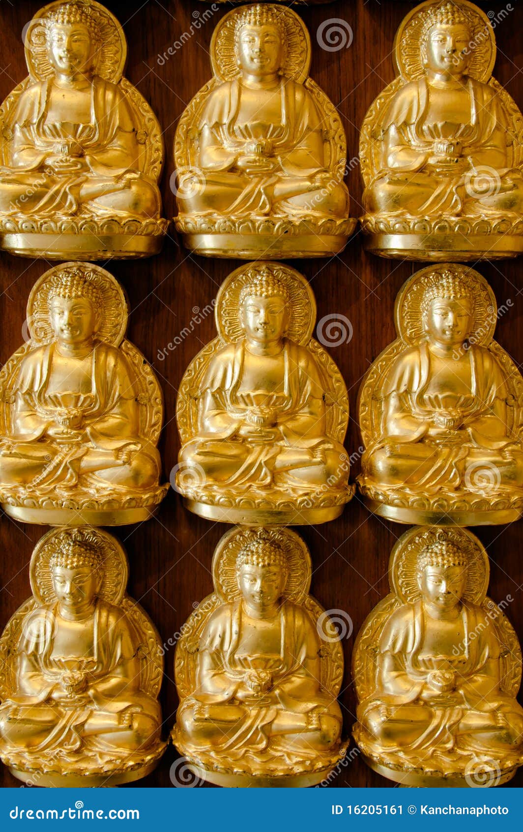 Nine Golden Buddha stock image. Image of statue, wall - 16205161