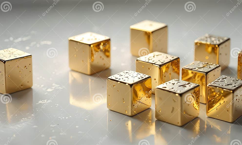 Nine Golden Cubes with Reflective Surfaces are Arranged in Grid-like ...