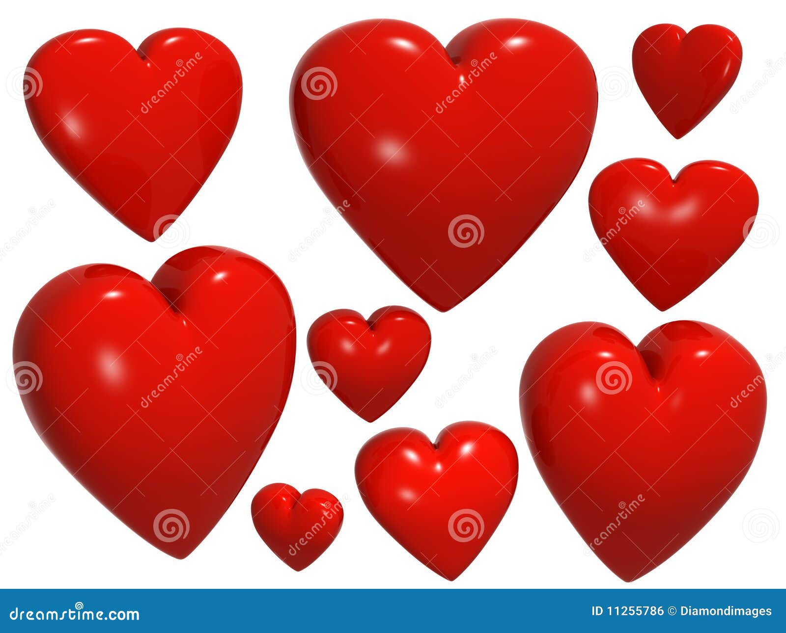 Nine Hearts Isolated on White Stock Illustration - Illustration of ...