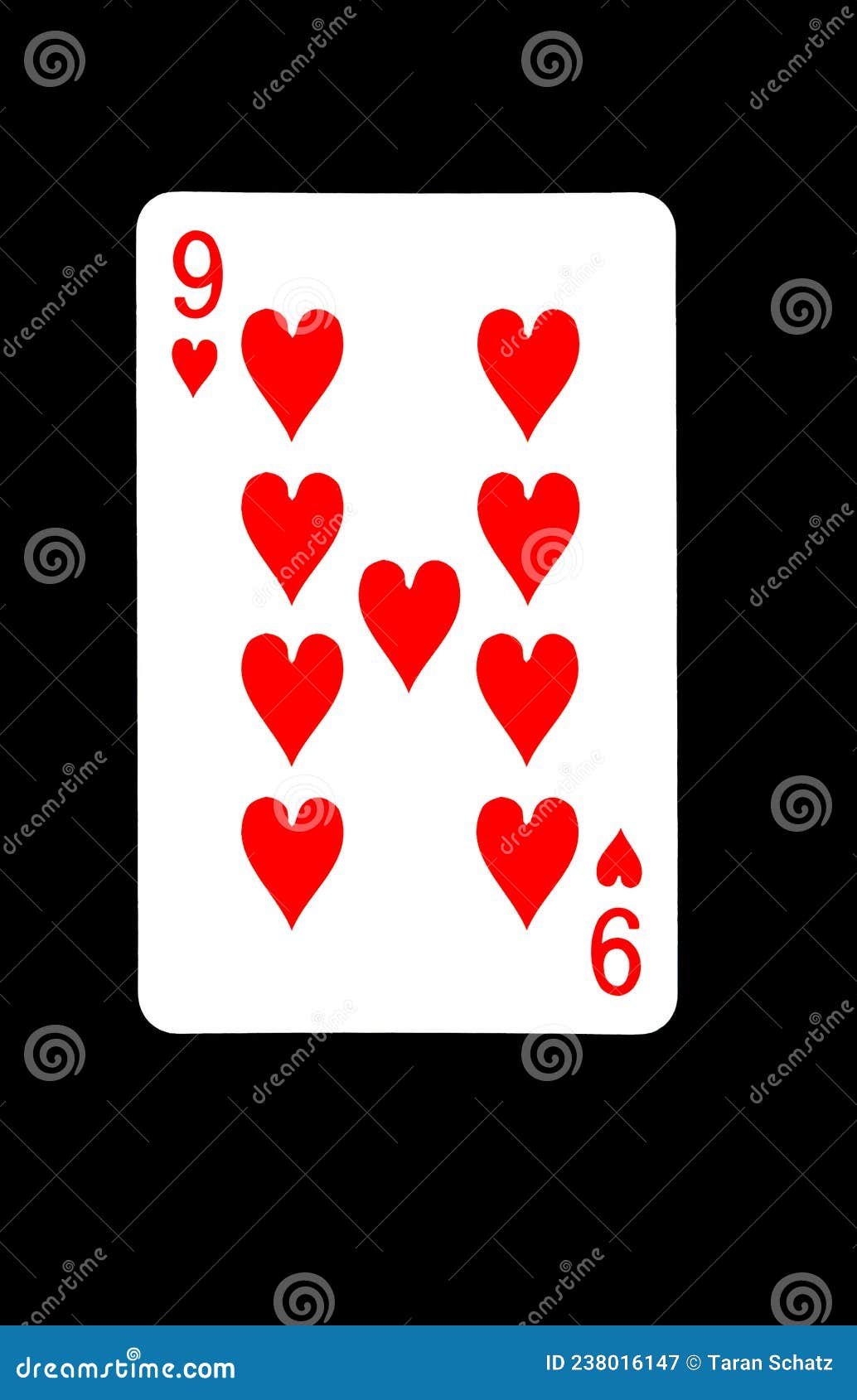 Nine of Hearts Playing Card on Black Background Stock Illustration ...