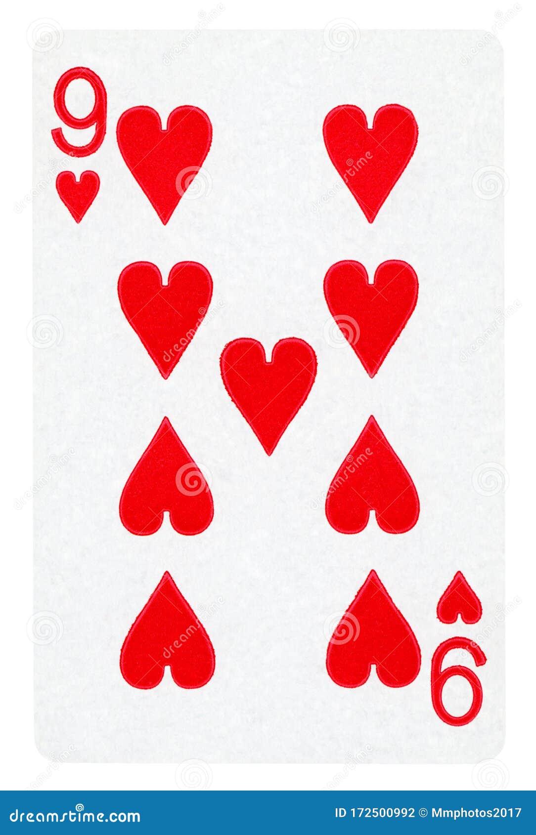 Nine Of Hearts Playing Card. Unique Hand Drawn Pocker Card. One Of 52 ...
