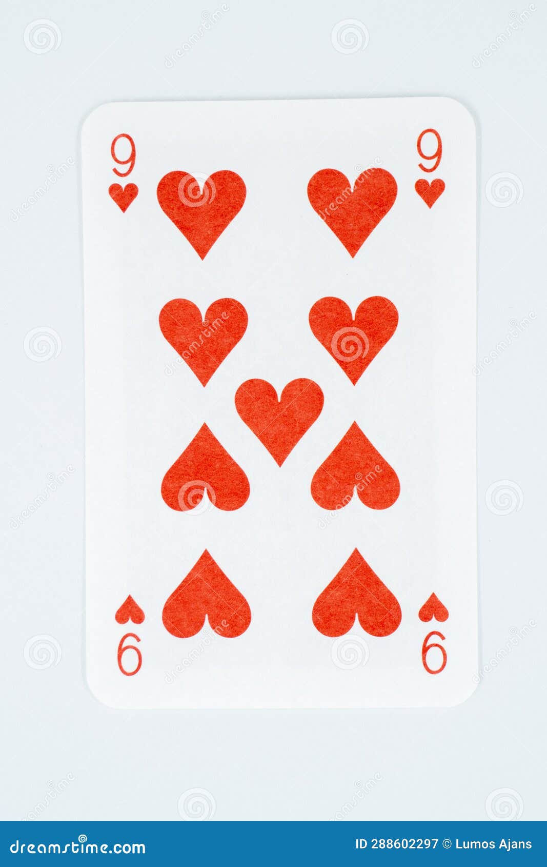 Nine of Hearts on White Background Stock Image - Image of flush, deck ...