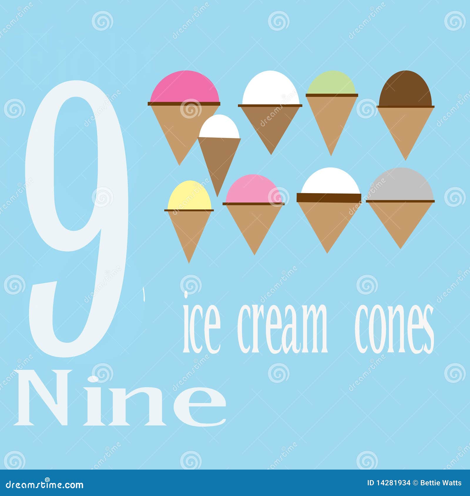 Nine Ice Cream Cones Picture. Image: 14281934
