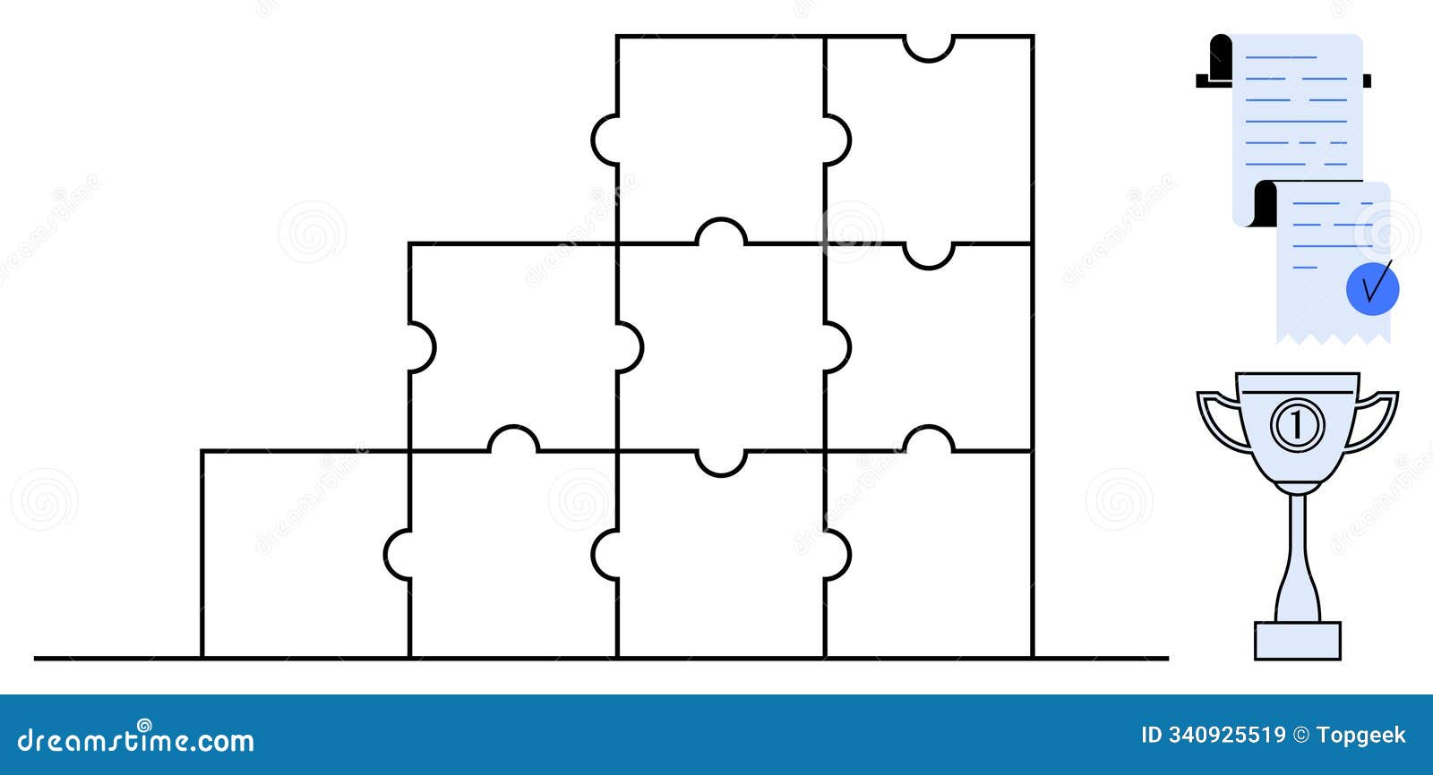 Puzzle Pieces with Trophy and Document for Achievement and Success ...