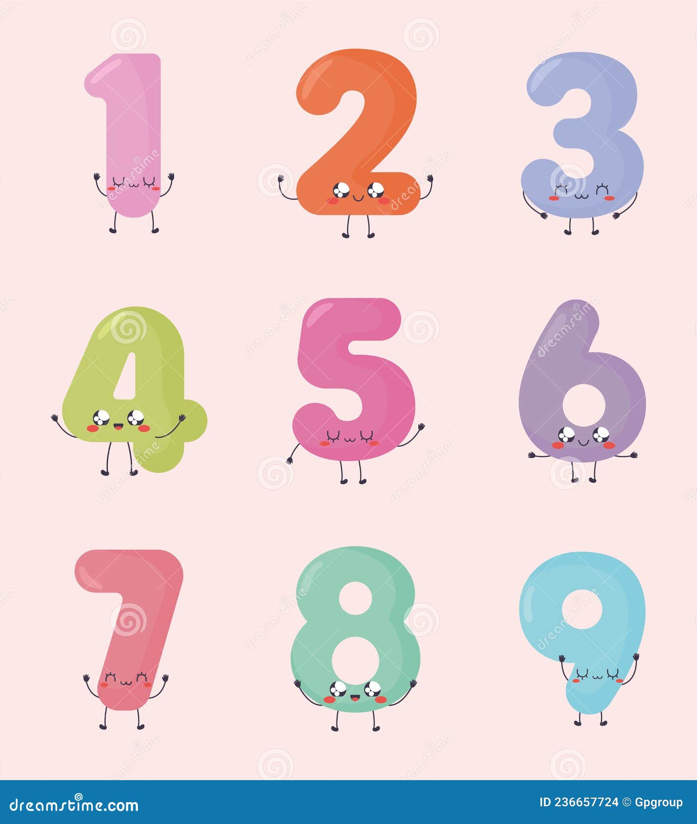 Nine kawaii numbers stock vector. Illustration of learn - 236657724