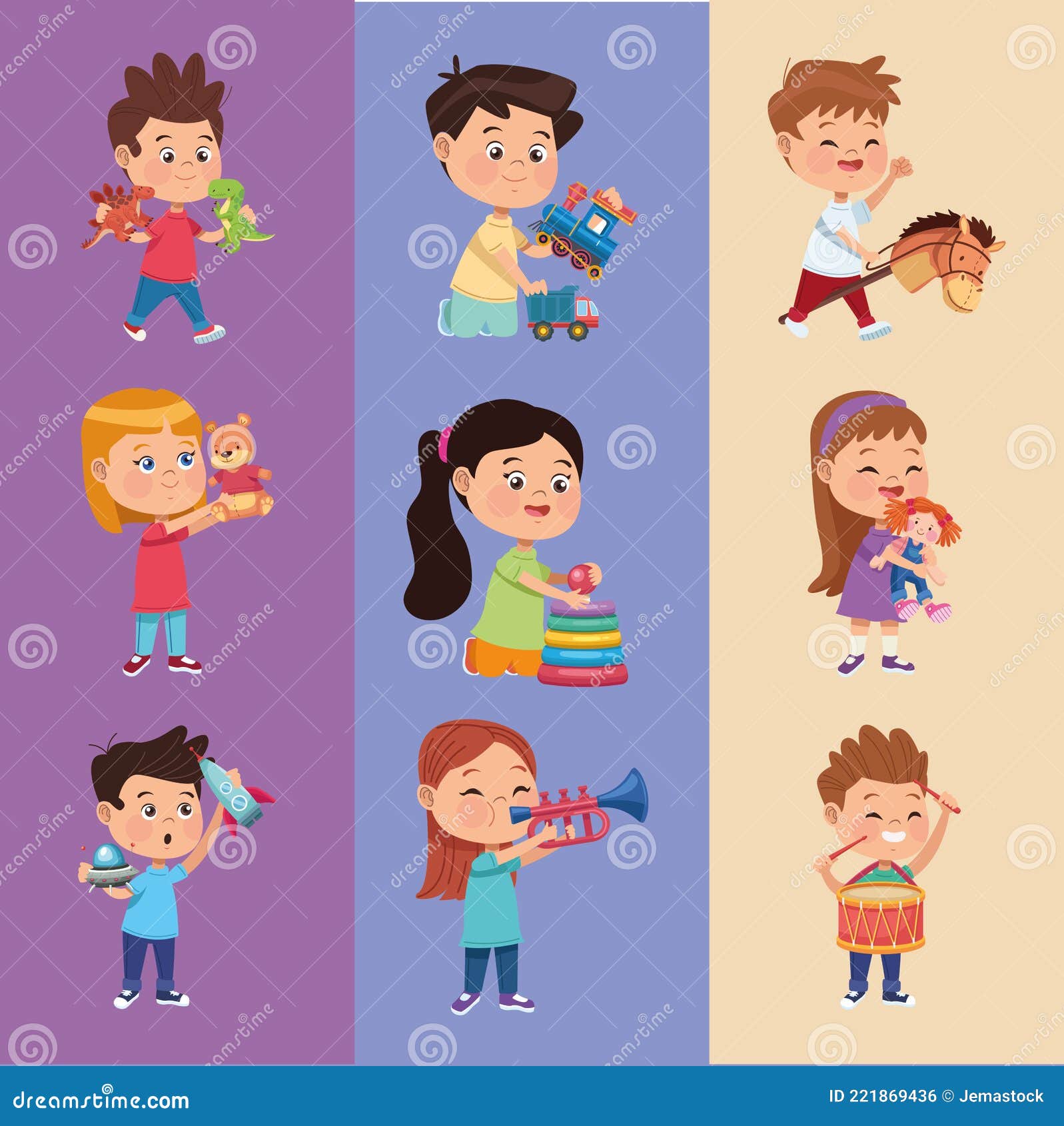 Nine kids playing stock vector. Illustration of number - 221869436