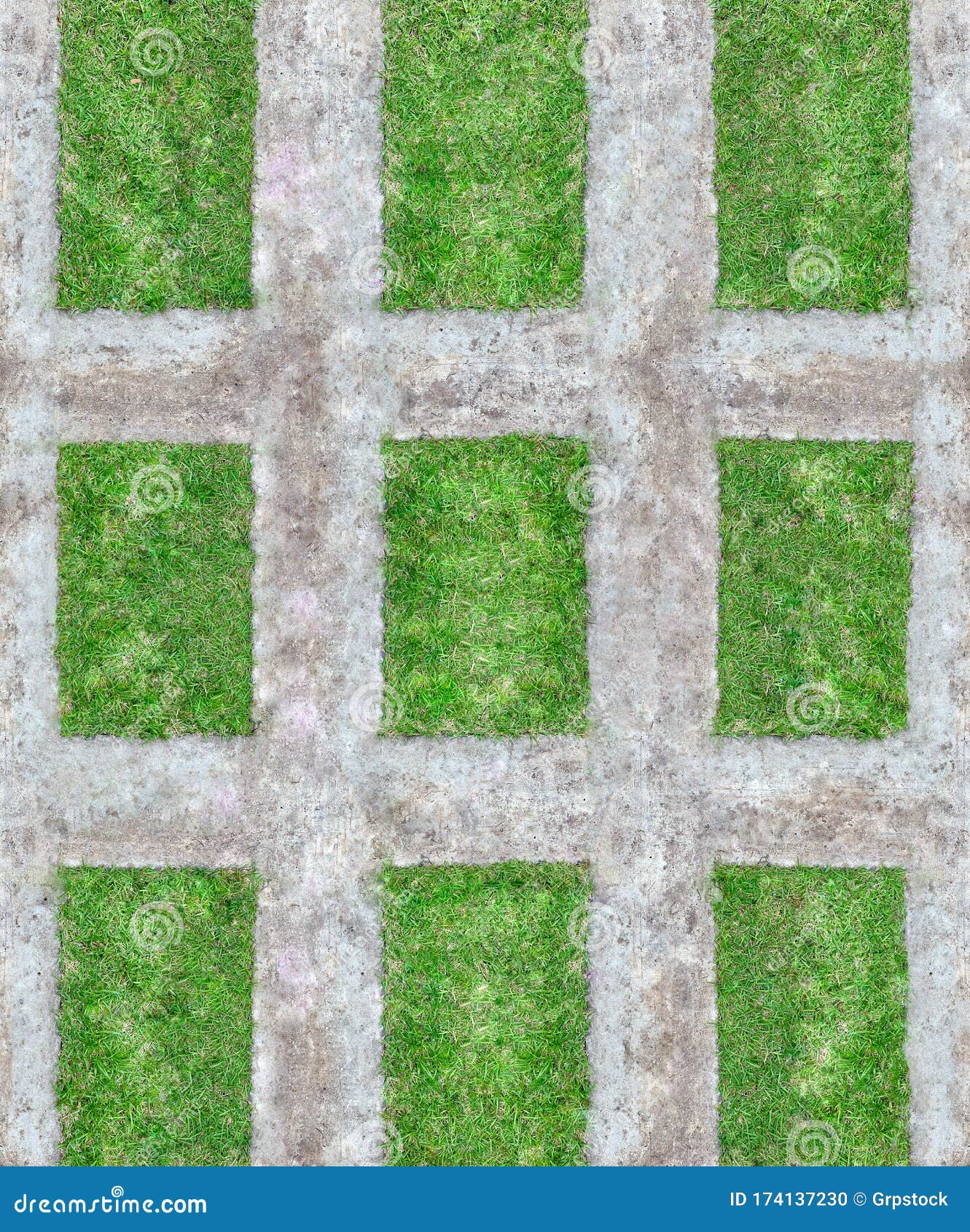 Nine Lawn Rectangle Blocks or Fields of Green Grass with Concrete ...