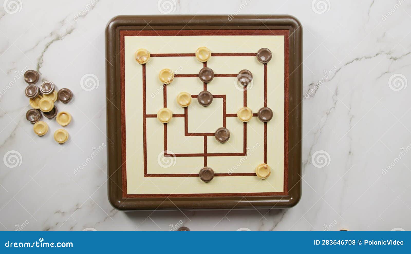 Nine Men Morris Board Game Top View on Table Stock Footage - Video of ...