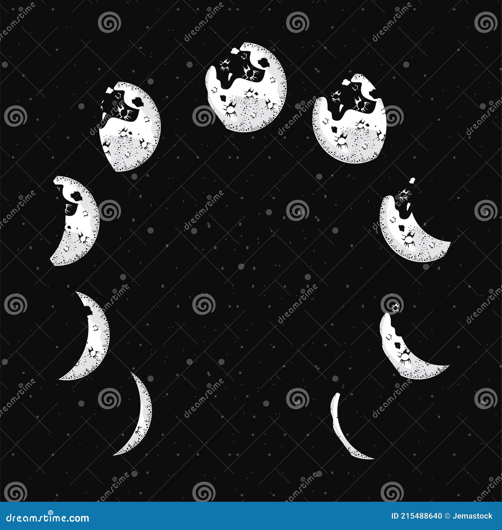 Nine moon phases stock vector. Illustration of fullmoon - 215488640