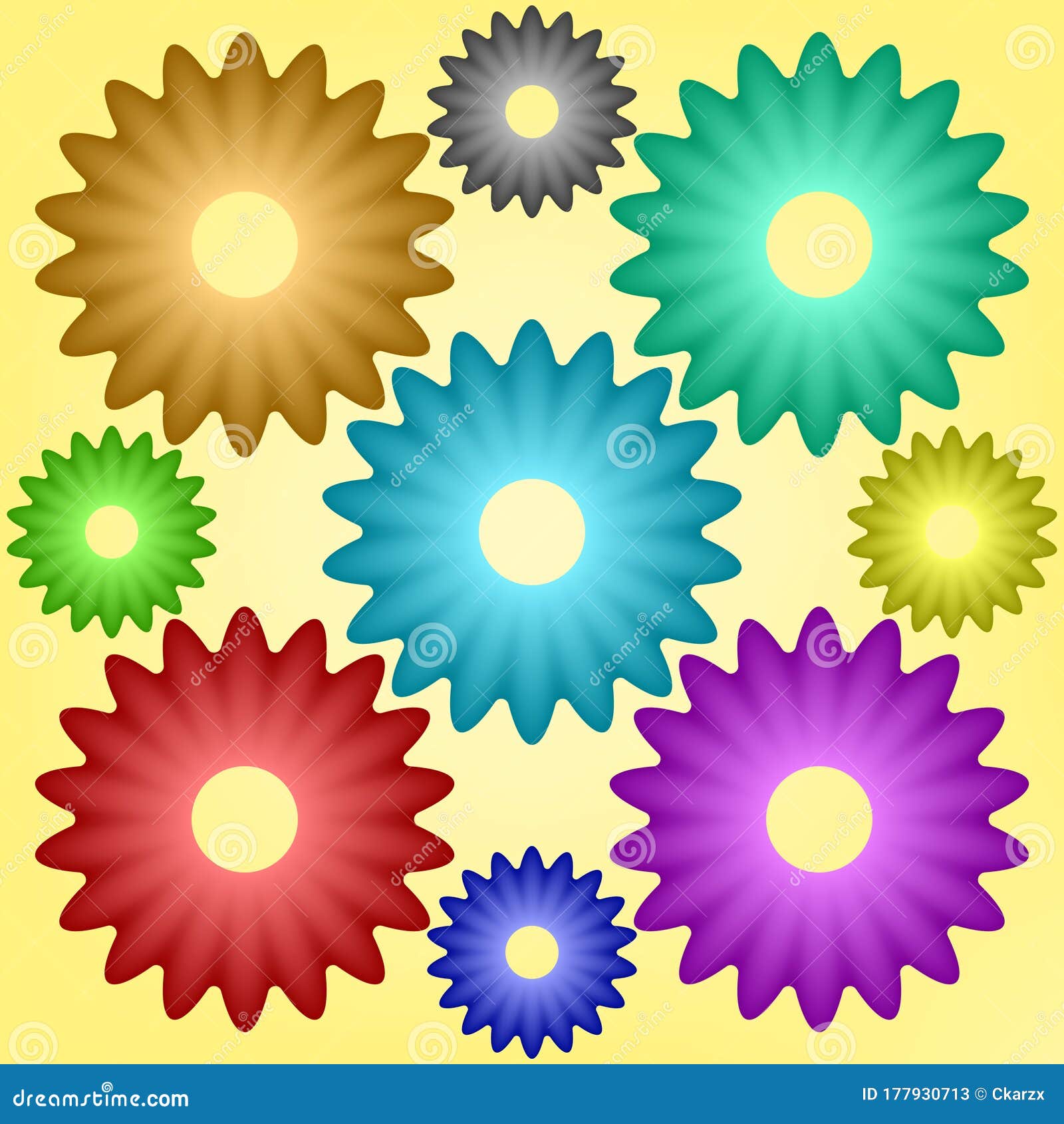 Nine multi-colored gears stock vector. Illustration of pattern - 177930713