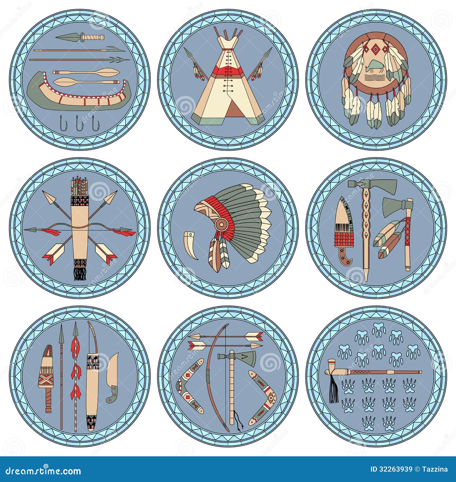 Nine Native American Labels Stock Vector - Illustration of circle ...