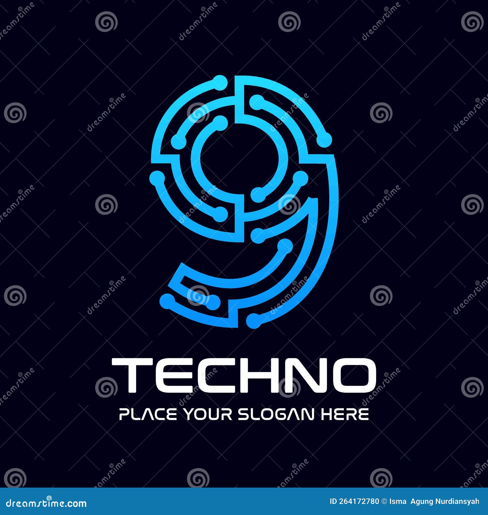 Nine or 9 Number Technology Vector Logo Template Stock Vector ...