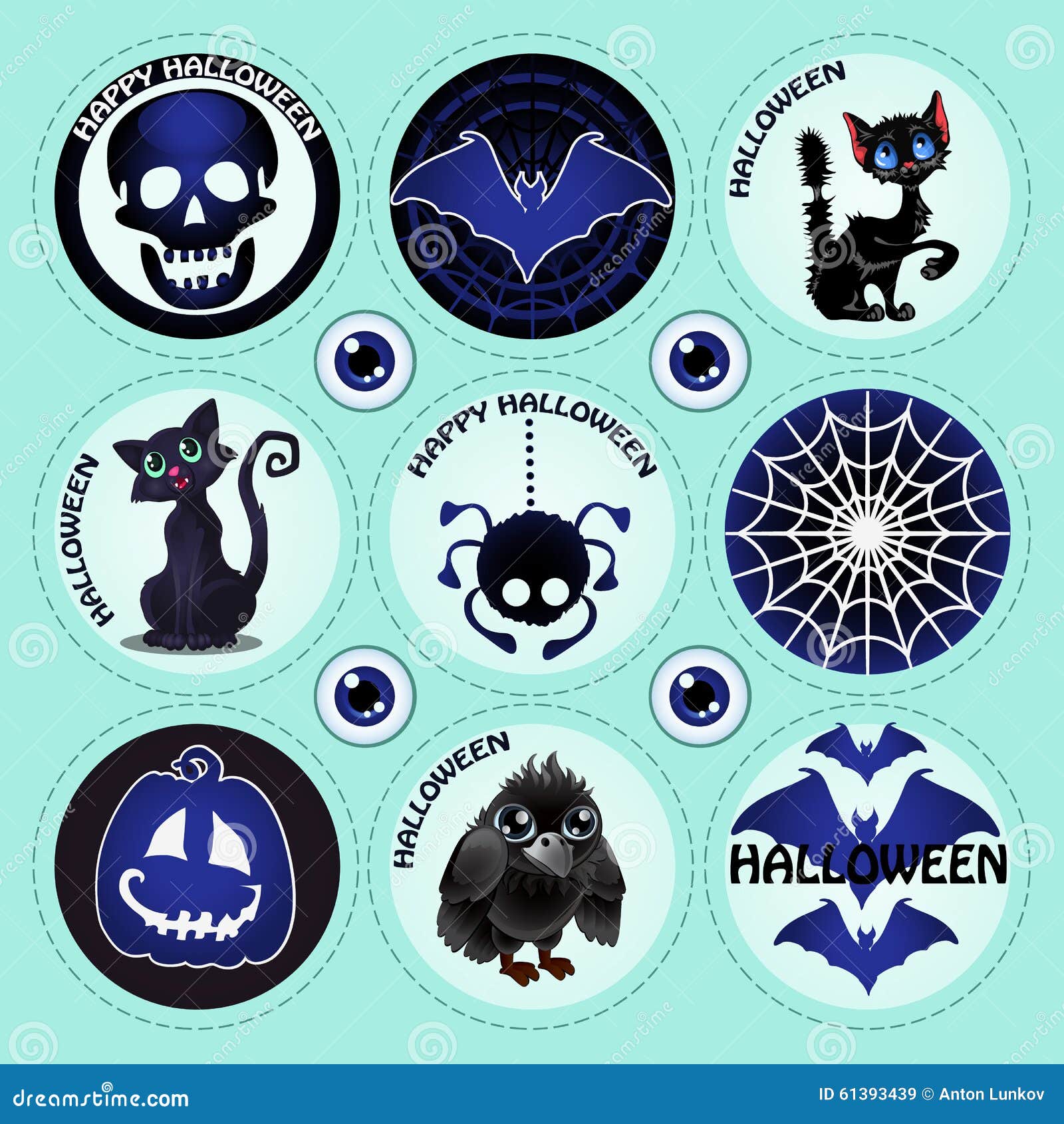 Nine objects of Halloween stock vector. Illustration of flyer - 61393439