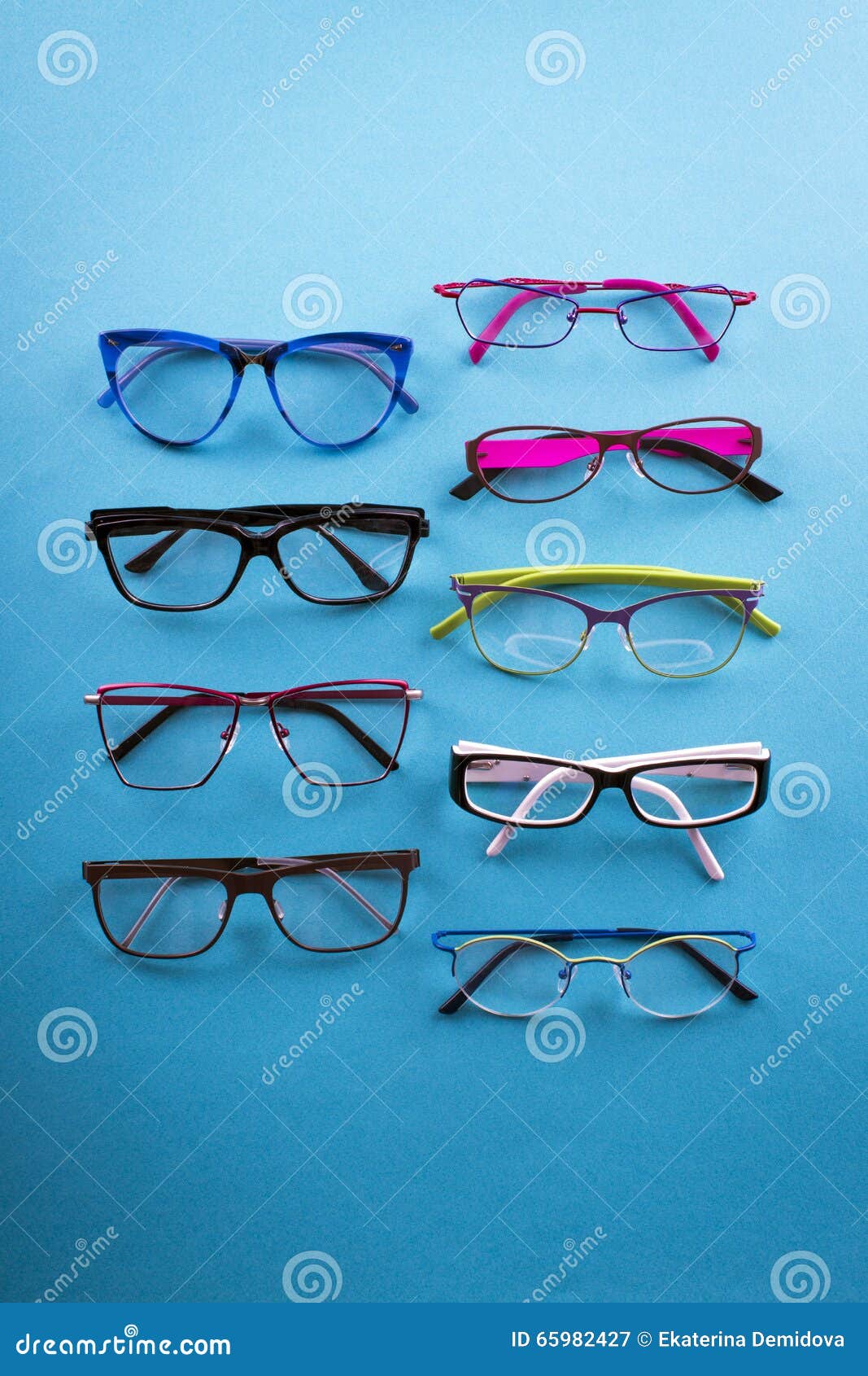Nine Pair of Lasses on the Blue Backgraund Stock Image - Image of style ...