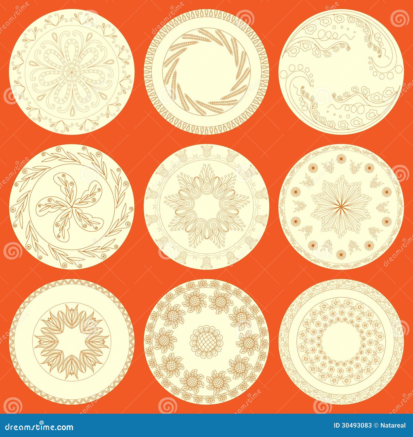 Nine Patterned Plates stock vector. Illustration of drawing - 30493083