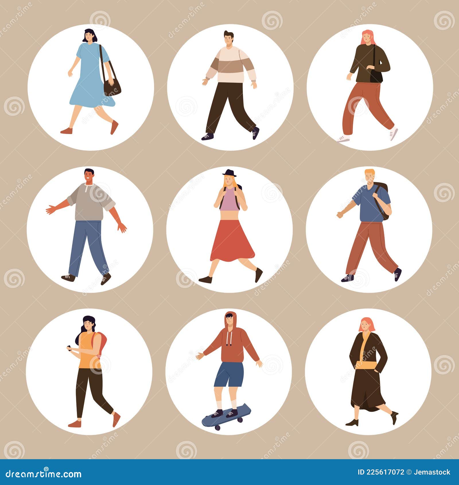 Walking Persons Silhouette. Group People Young Woman Lady And Child ...