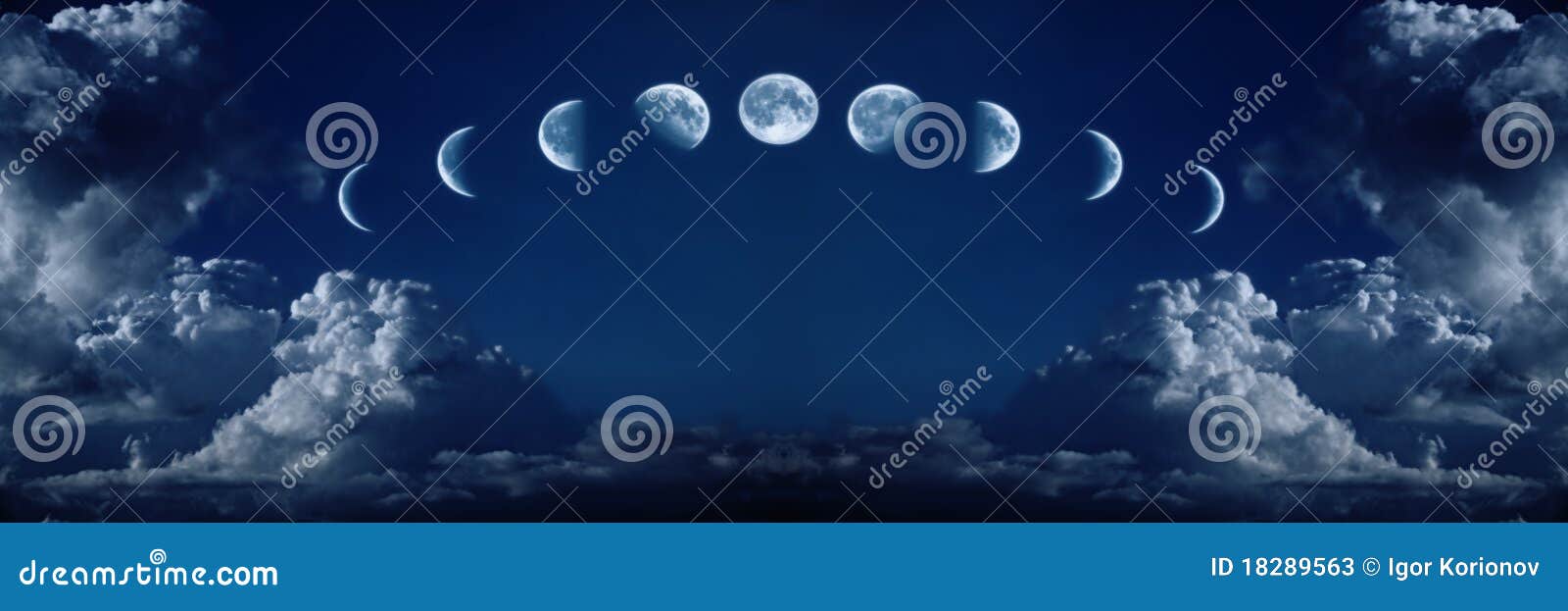 Nine Phases of the Full Growth Cycle of the Moon Stock Image - Image of ...