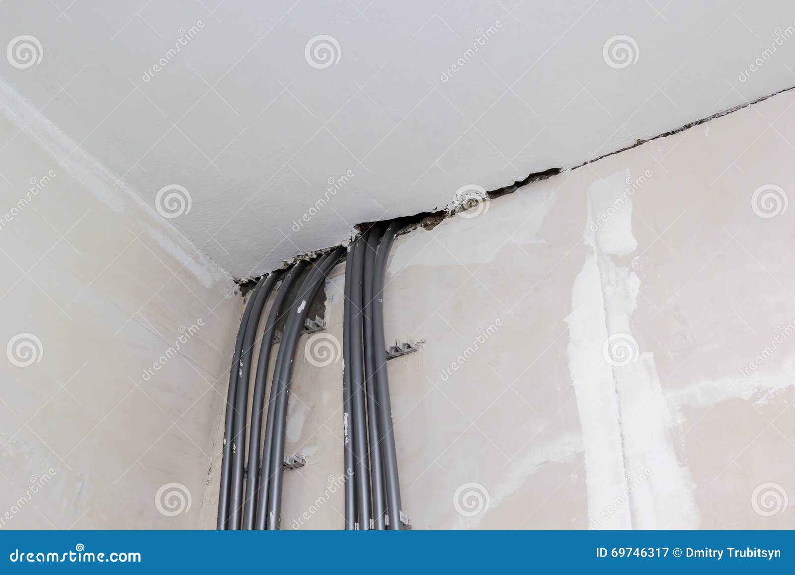 Nine Polyethylene Pipe Goes between Wall and the Ceiling Stock Image ...