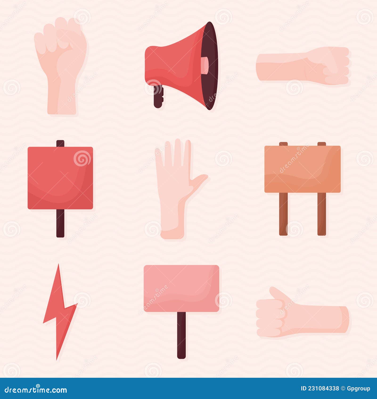 Nine protest items stock vector. Illustration of strike - 231084338