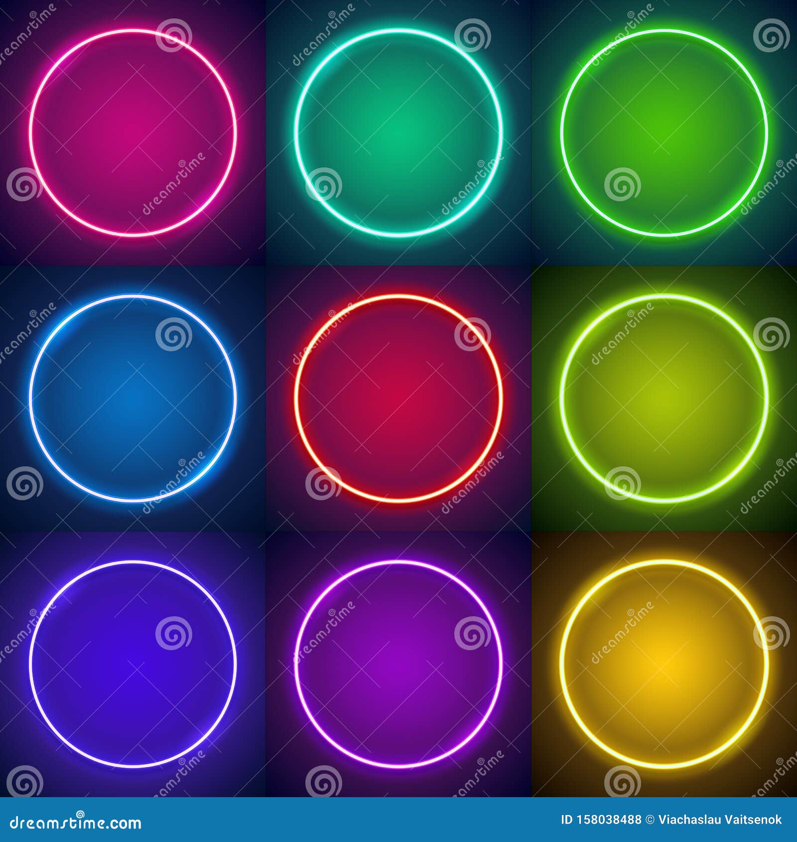 Nine Round Neon Frames stock vector. Illustration of bright - 158038488