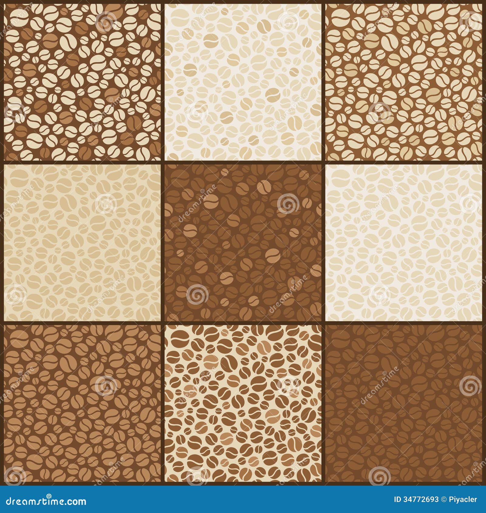 Nine Seamless Coffee Beans Patterns Stock Vector - Illustration of ...