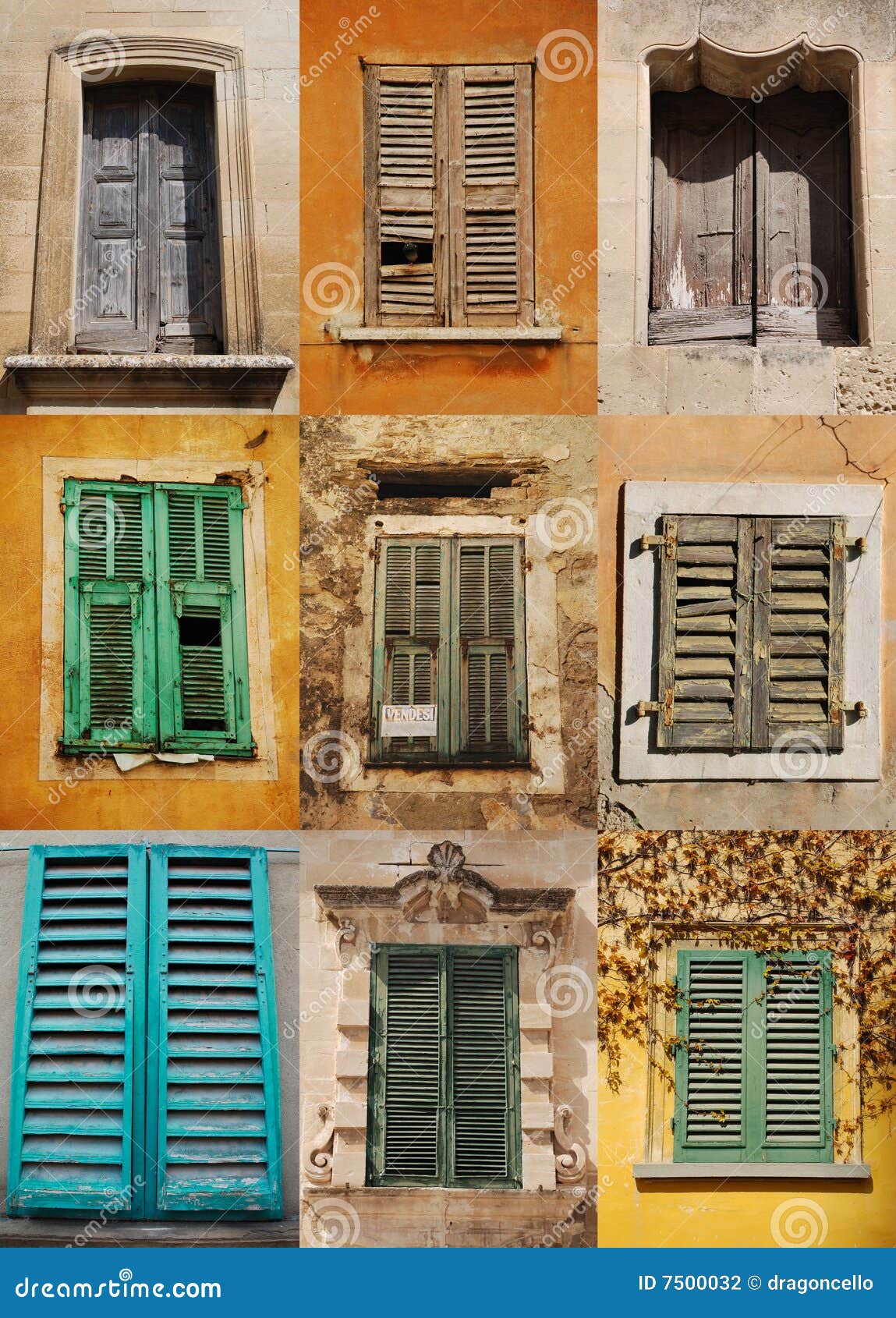 Nine Shuttered Windows stock photo. Image of europe, windows - 7500032
