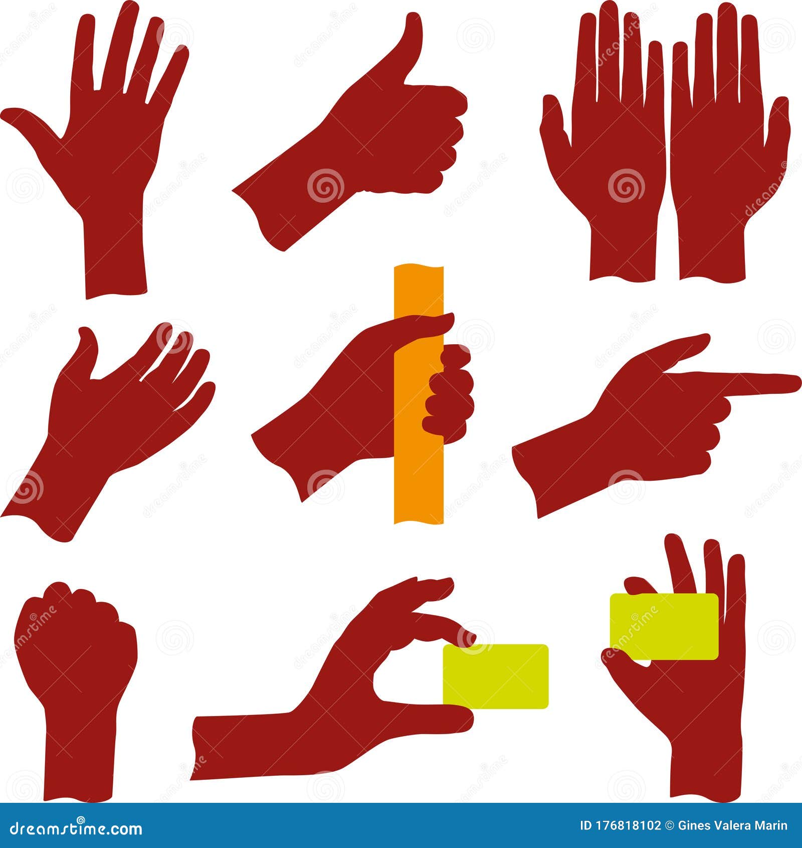 Nine Silhouette of Real Hands in Different Positions Stock Illustration ...