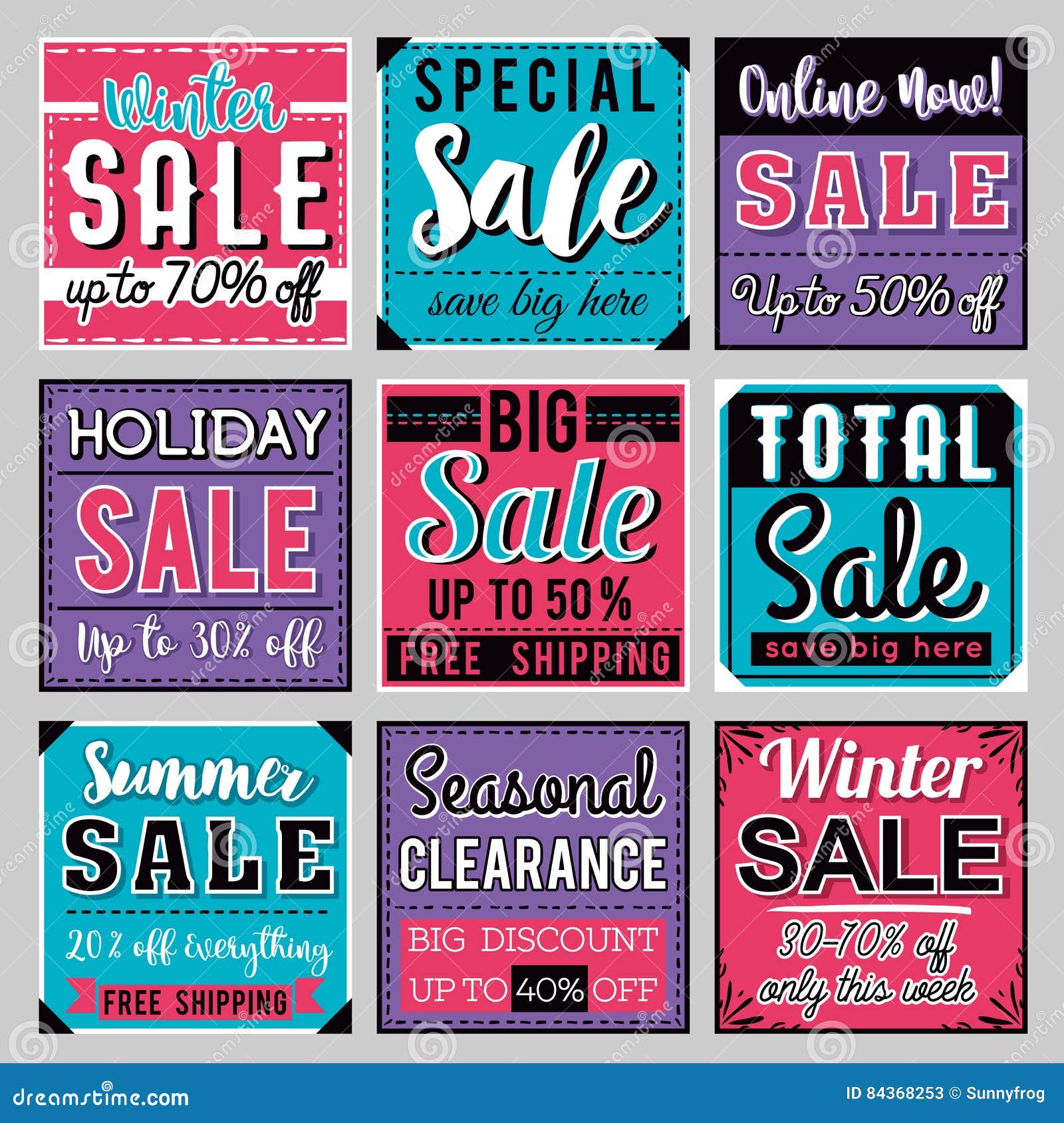 Nine Square Banners with Sale Offer, Vector Stock Vector - Illustration ...