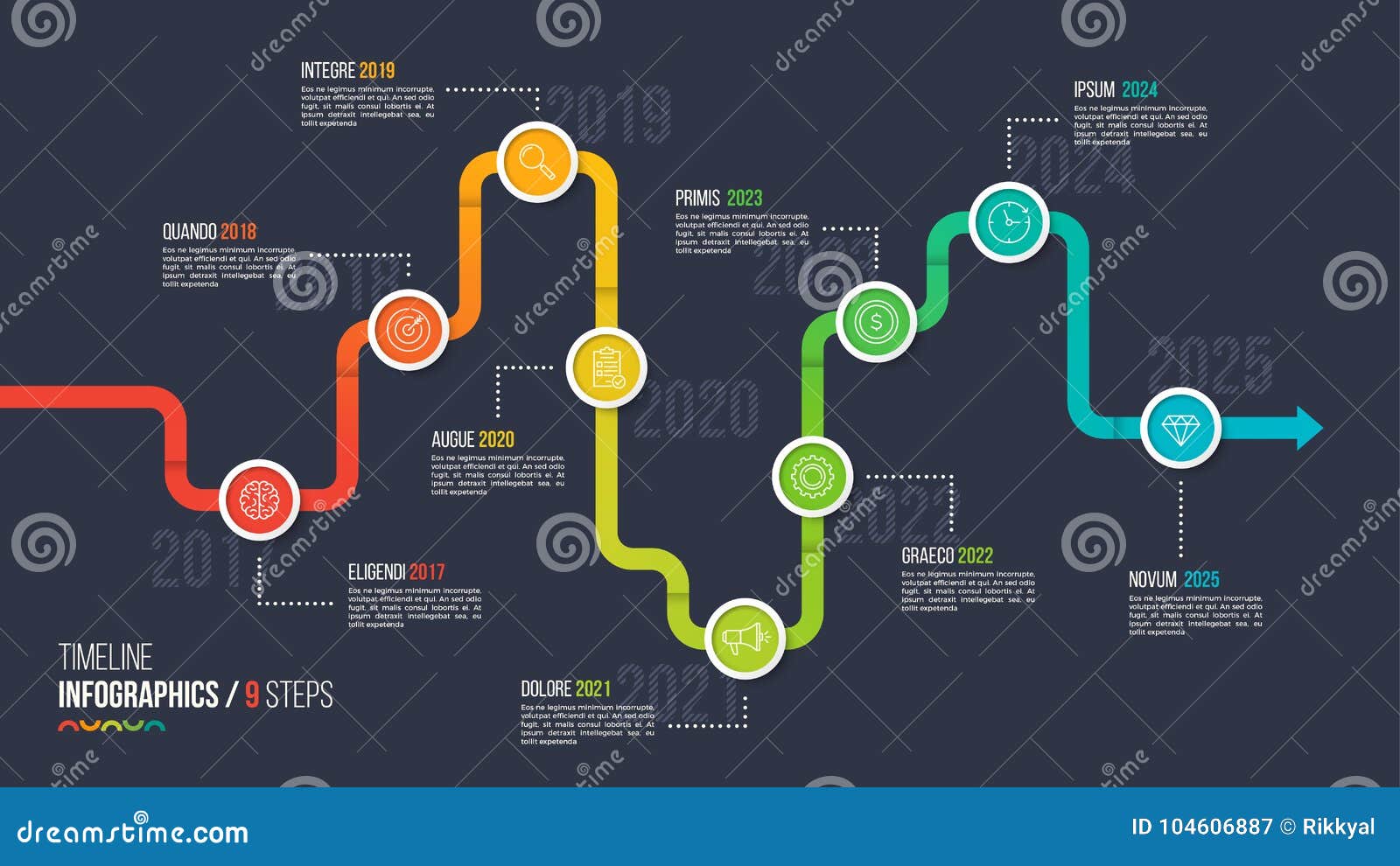 Nine Steps Timeline or Milestone Infographic Chart. Stock Vector ...