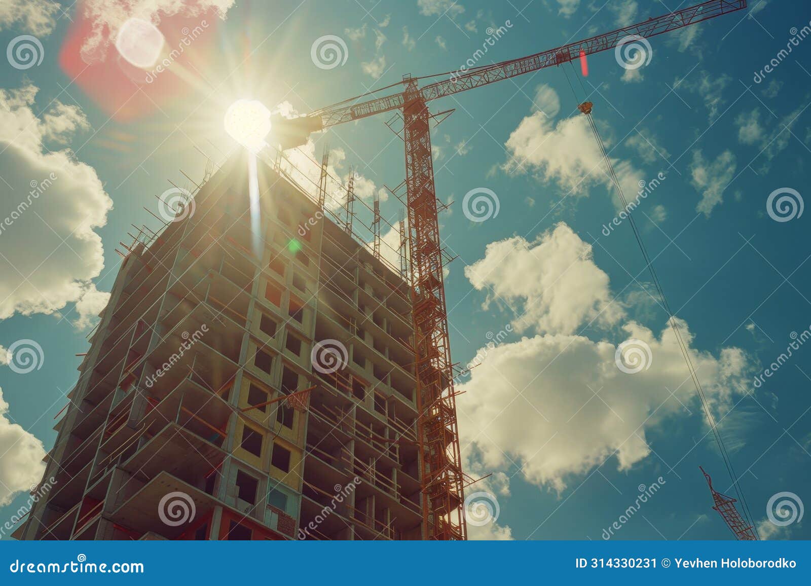 Nine-story Building Construction with Vibrant Colors, Hi-tech Cranes ...