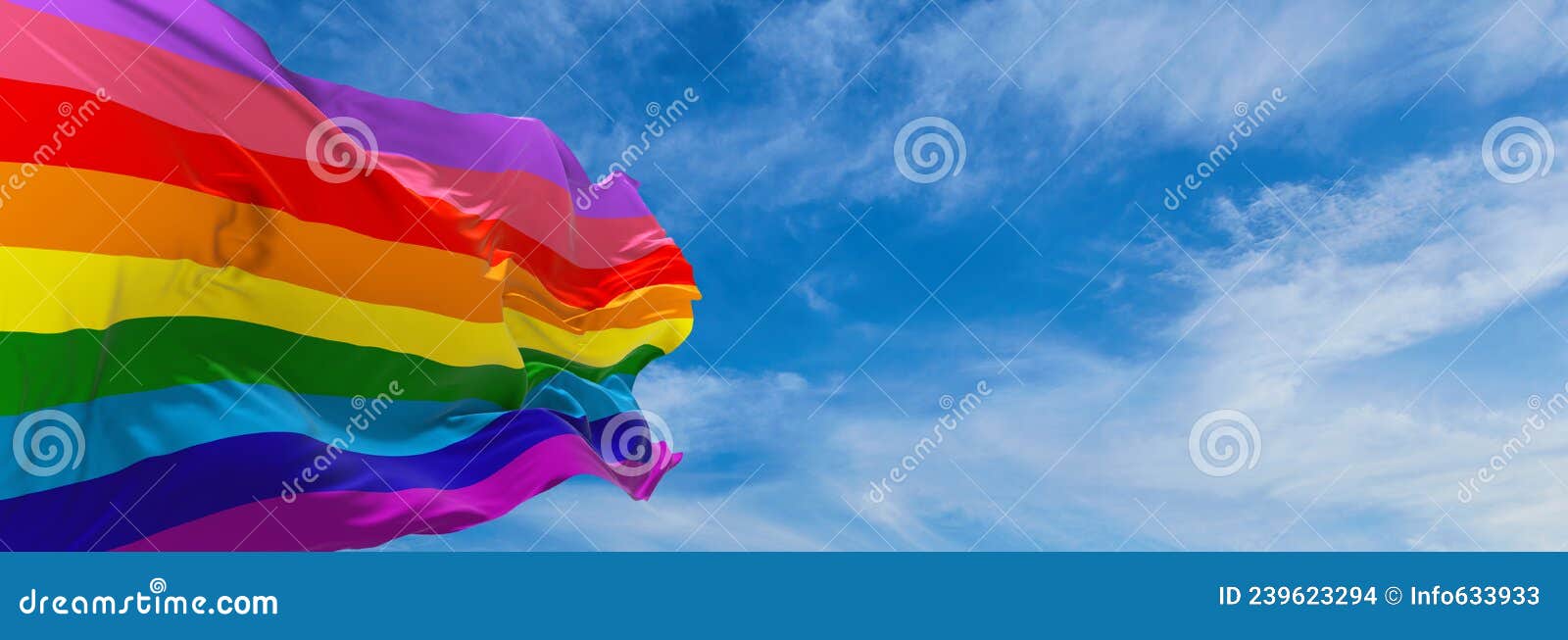 Nine Stripe Pride Flag Waving In The Wind At Cloudy Sky Freedom And