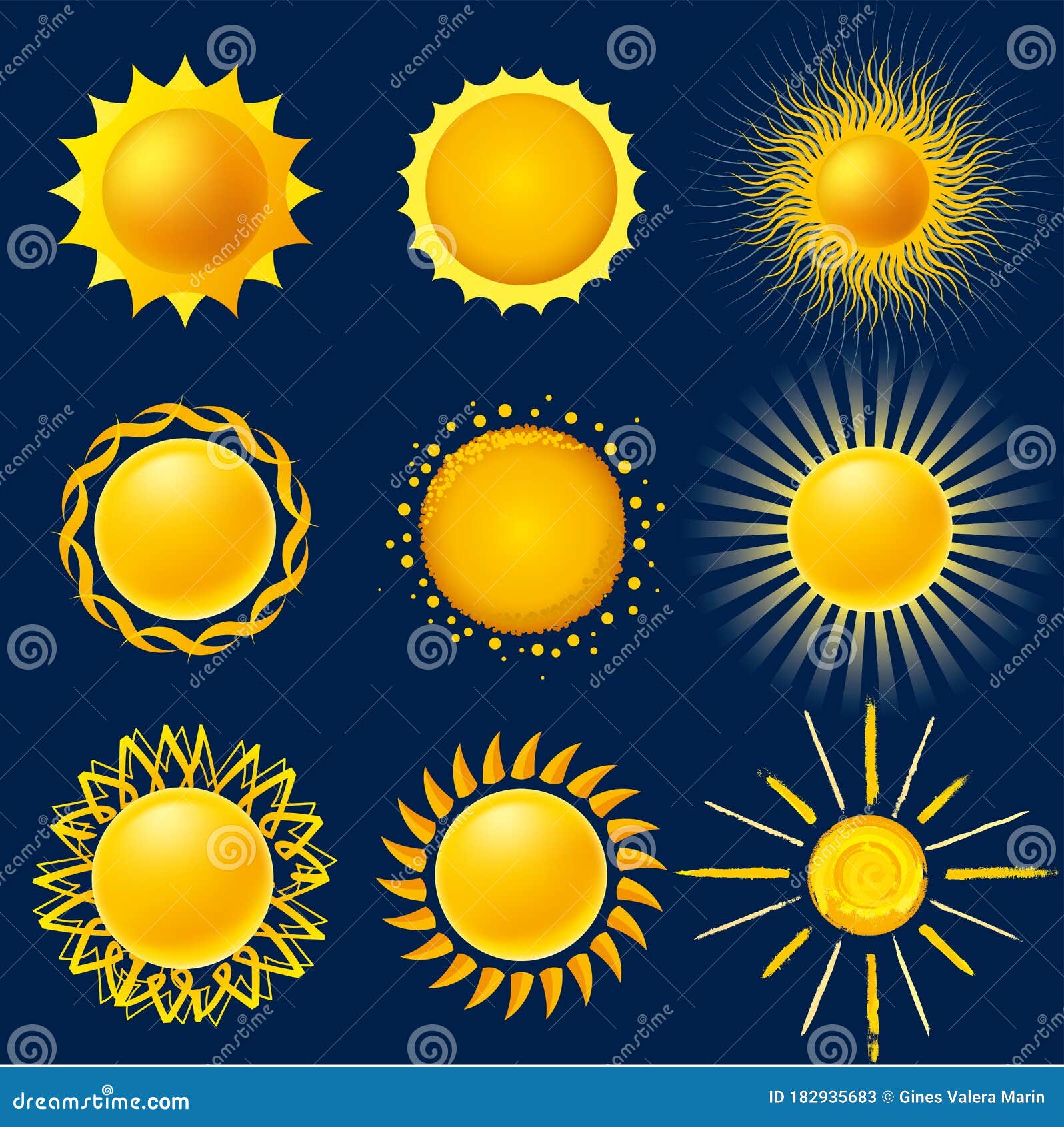 Nine Sun Icons Isolated in Shiny Style Stock Illustration ...