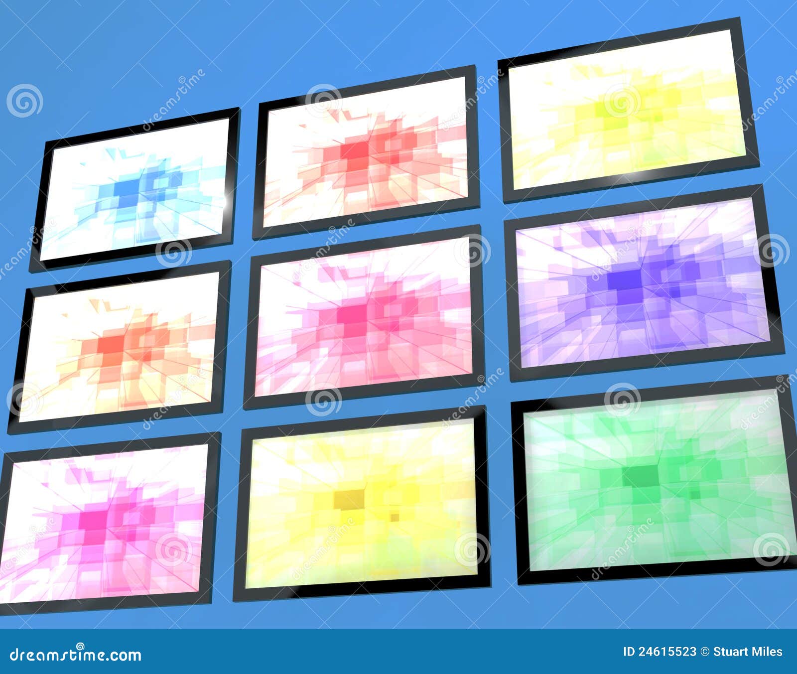 Nine TV Monitors Wall Mounted Stock Illustration - Illustration of ...