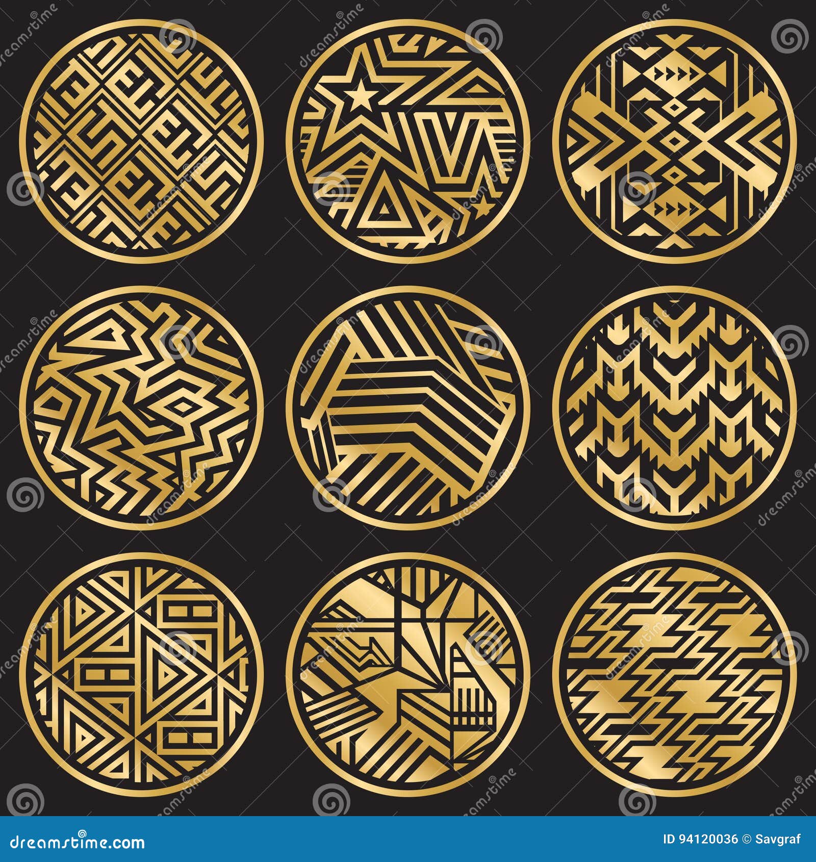 Nine Vector Golden Medallions on Black Stock Vector - Illustration of ...
